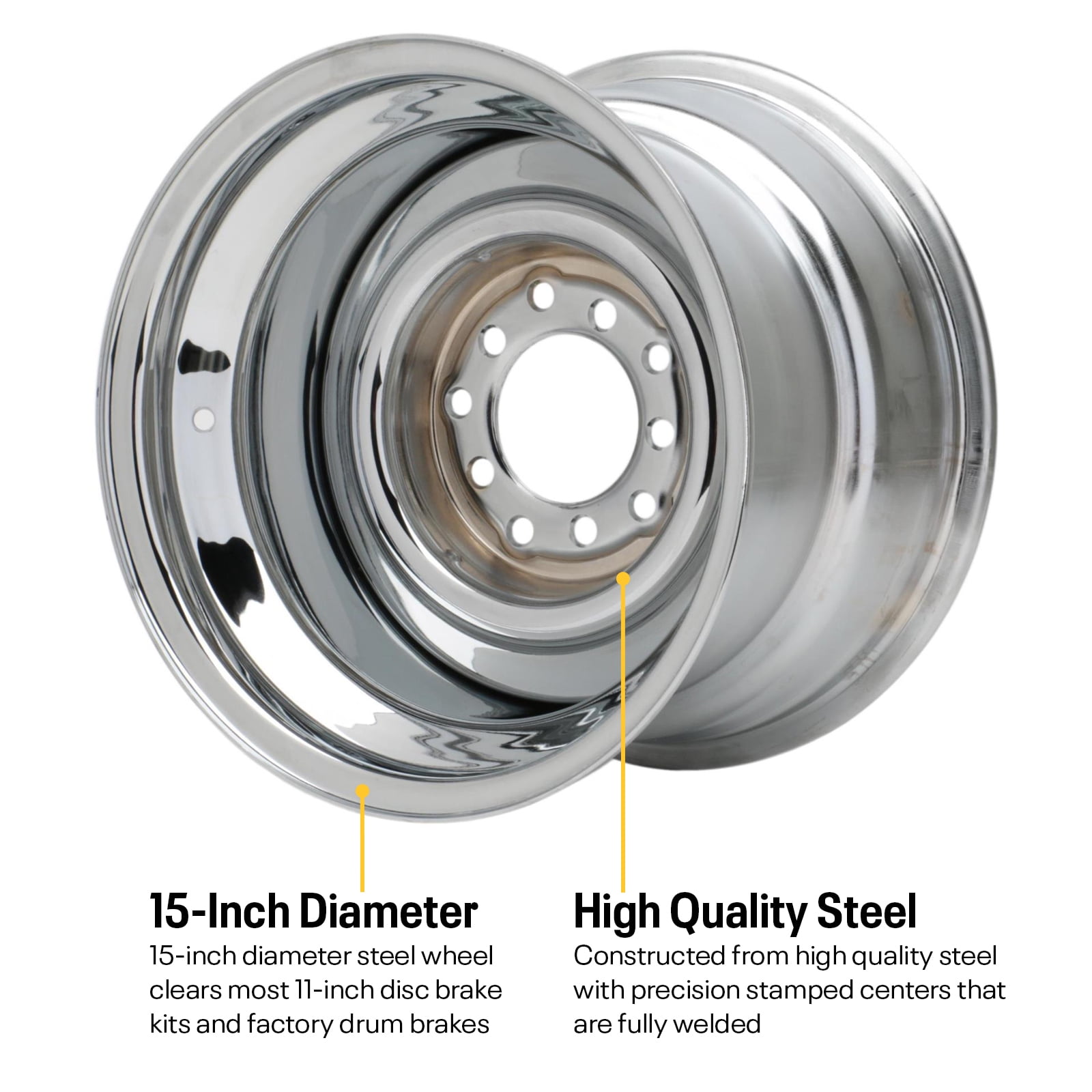 Smoothie 15x10 Chrome Steel Wheel, 5 on 5/5.5, 4.5 BS - Walmart.com