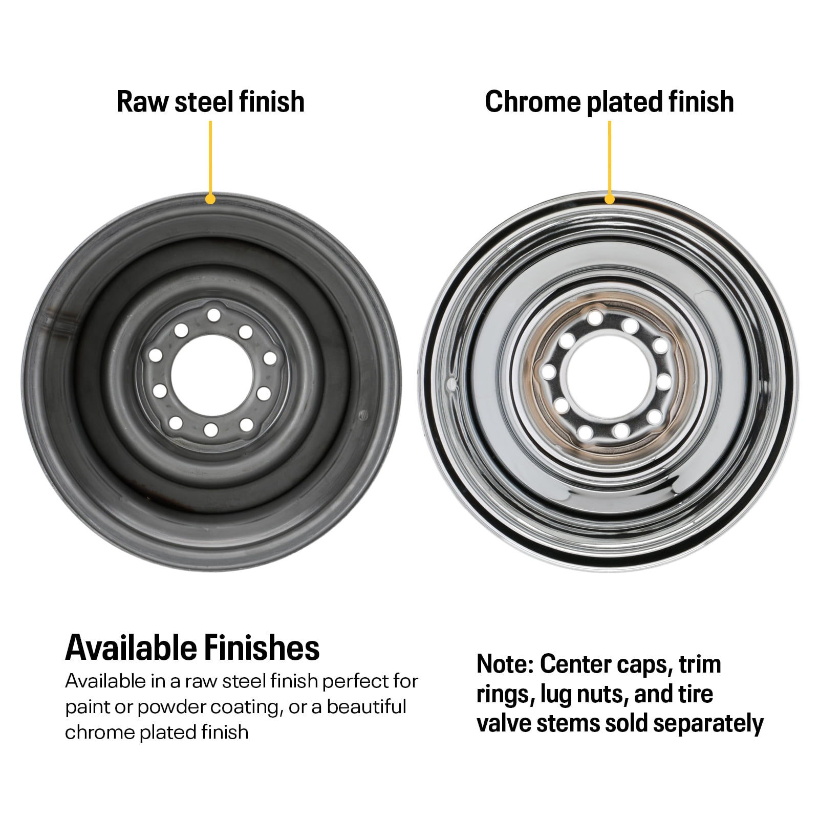 Custom Chrome Smoothie 15x10 Raw Steel Wheel for Truck, 5 on 5/5.5 Bolt ...