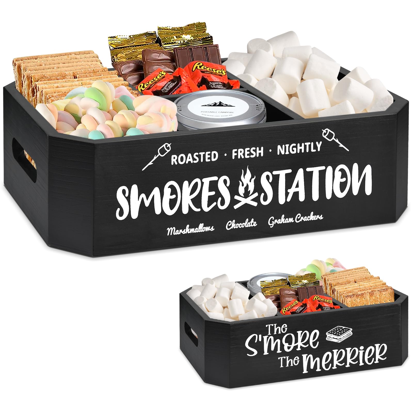 Smores Caddy, Wooden S'mores Station with Handles, Farmhouse Smores Bar ...