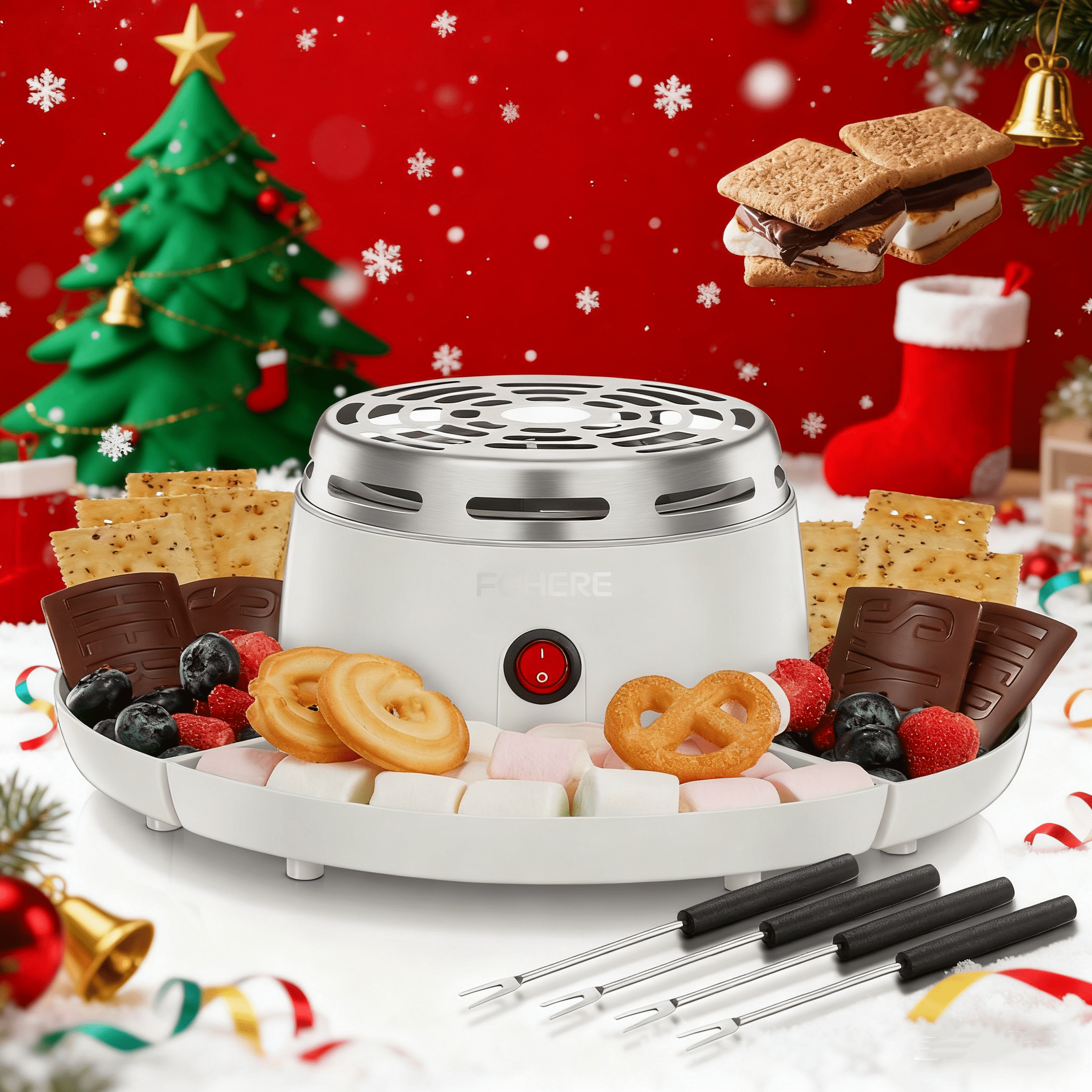 FOHERE Tabletop Electric Smores Maker, 4 Trays, 4 Roasting Forks ...