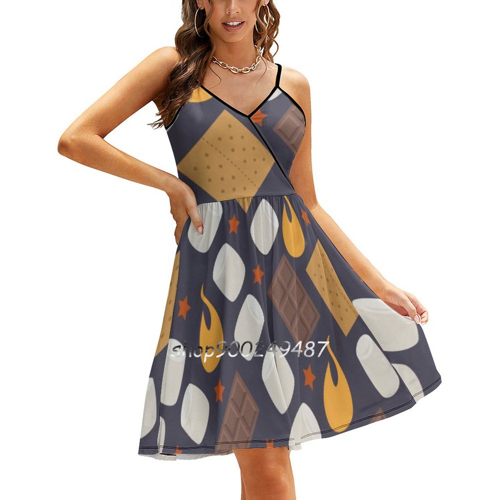 Smores On The Campfire Square Neck Dress New Plus Size Elegant Women ...