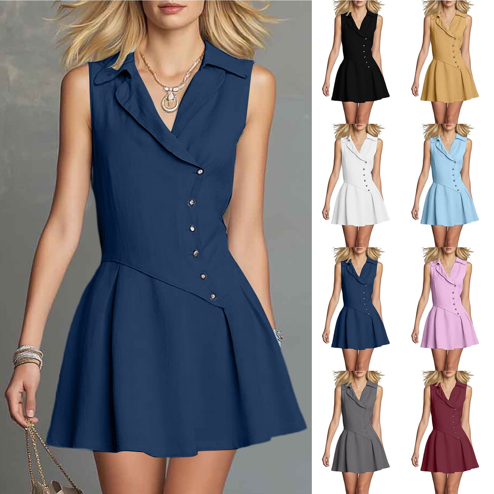 Smsaxvxz Summer Dresses for Women 2026 Fashion V Neck Sleeveless ...