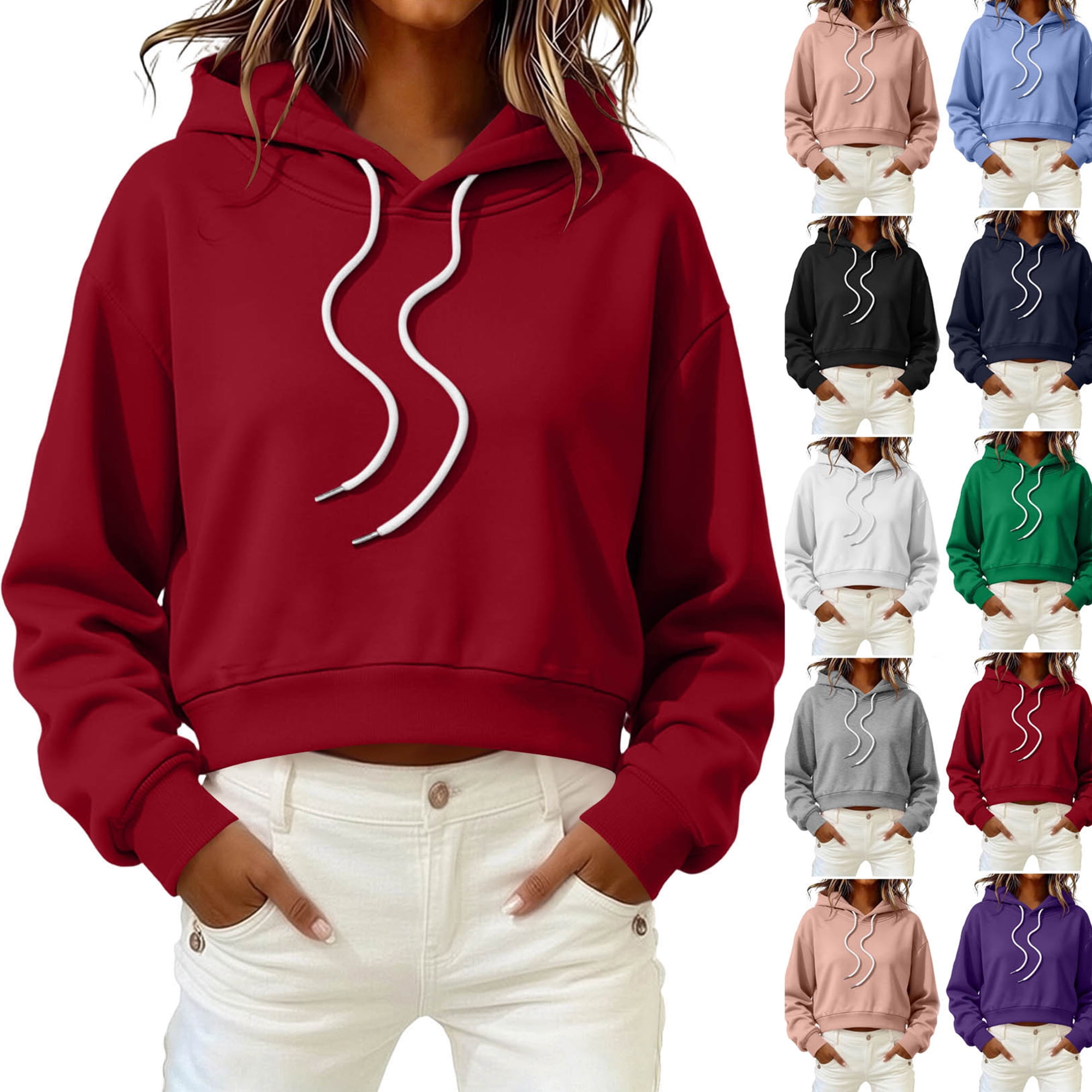 Smsaxvxz Women's Hooded Sweatshirts 2026 Spring Fall Fashion Long ...