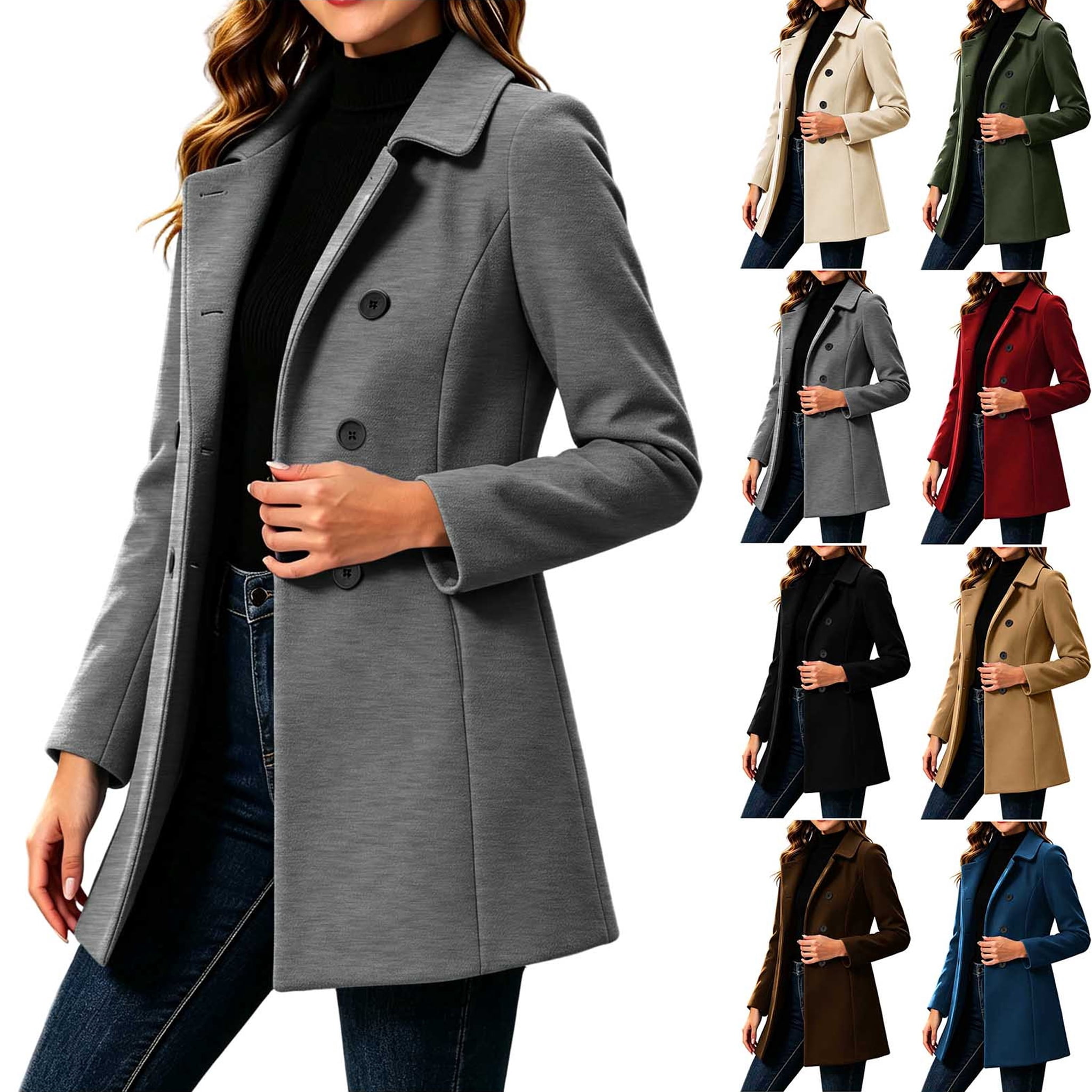 Smsaxvxz Women's Peter Pan Collar Overcoat Double Breasted Winter ...