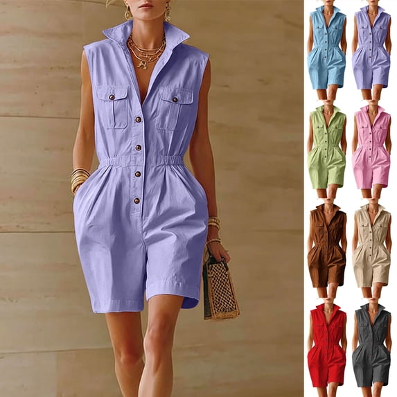 Smsaxvxz Women's Rompers Summer Casual Loose Sleeveless V Neck Shorts ...