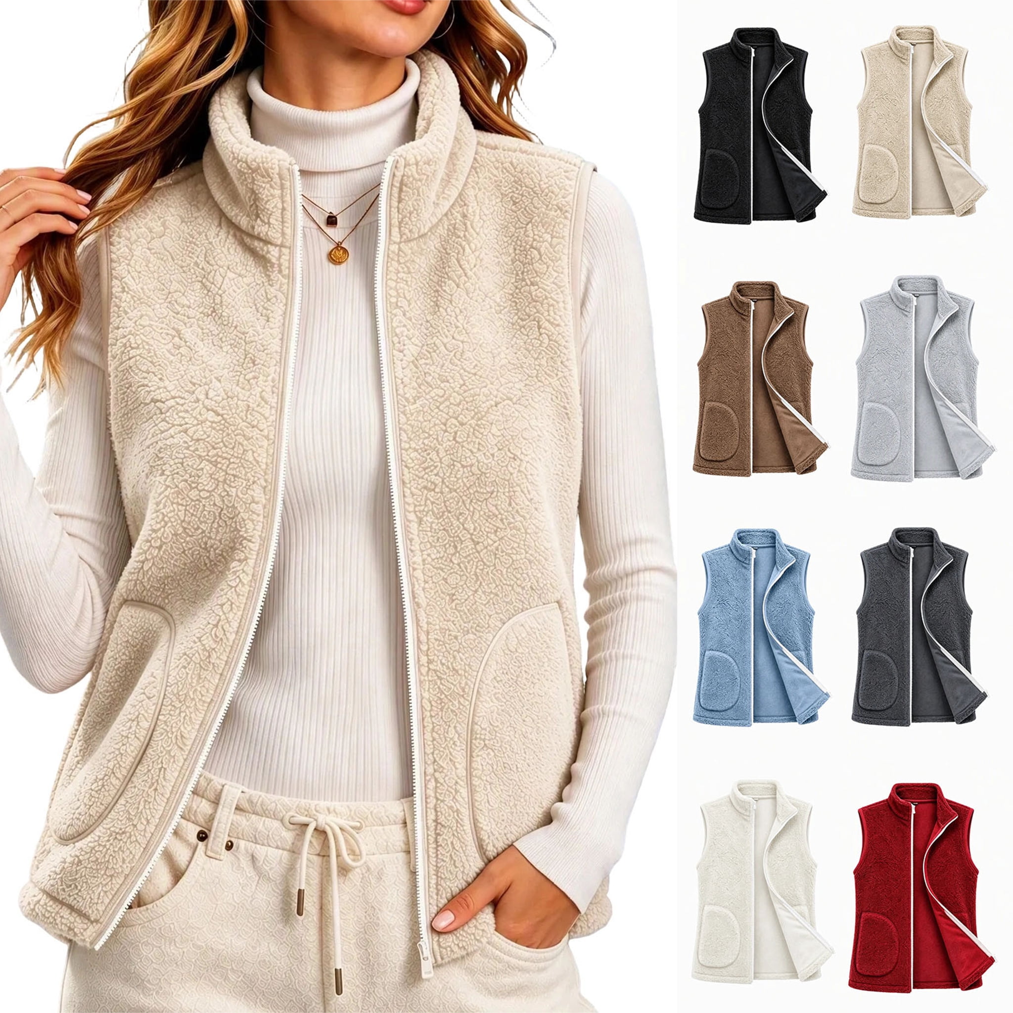 Smsaxvxz Women's Zip Up Polar Fleece Vest 2026 Fall Winter Fashion ...