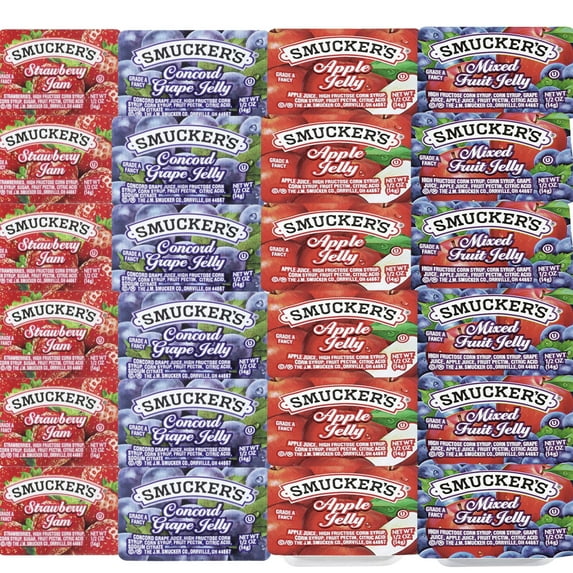 Smucker's 25-Pack Assorted Jelly & Jam Cups – Single-Serve Apple, Grape ...