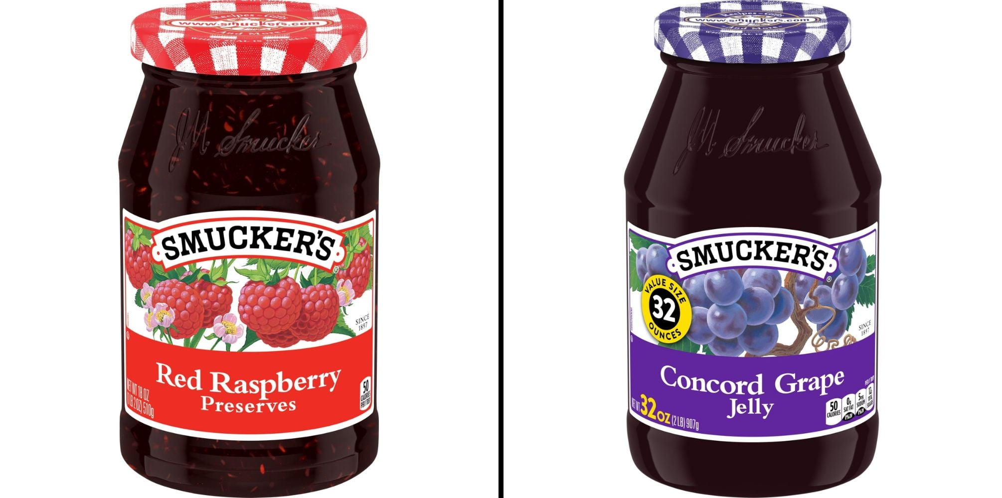 Smucker's Concord Grape Jelly 32 oz & Smucker's Red Raspberry Preserves ...