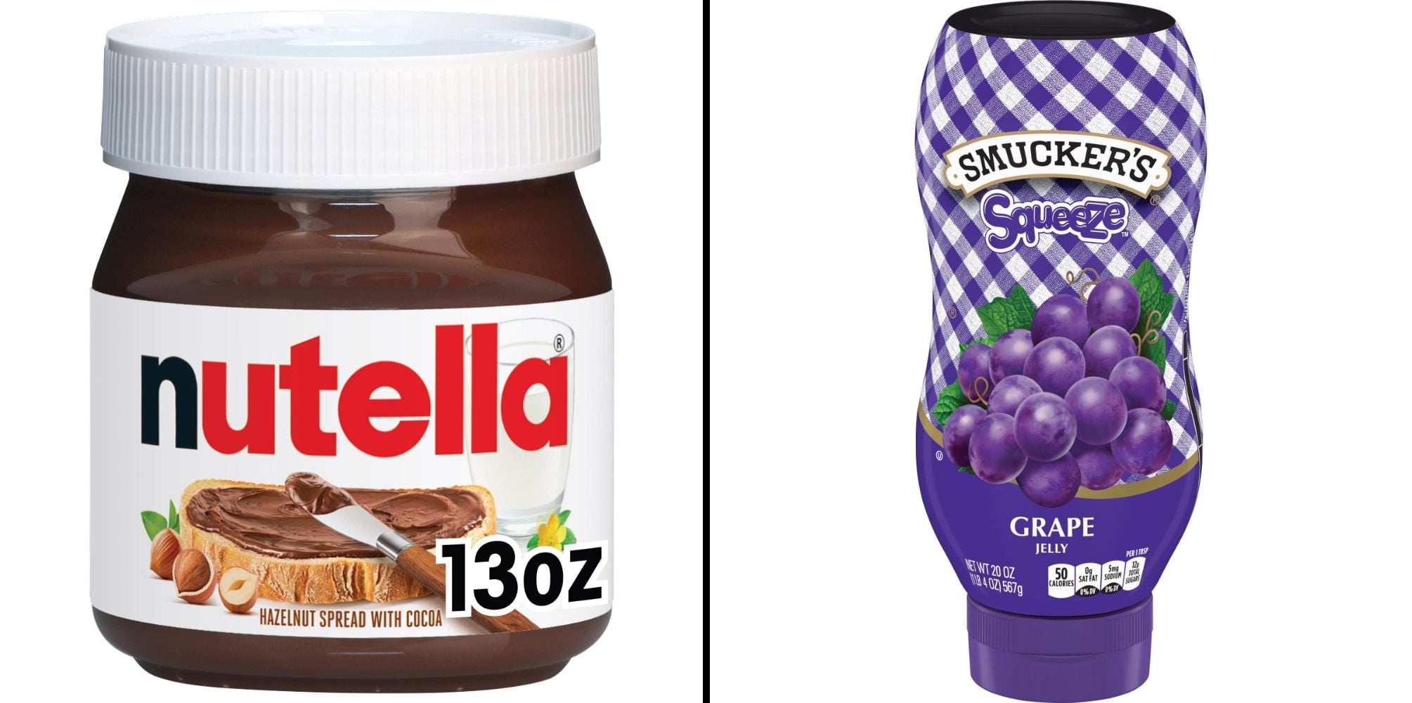 Smucker's Grape Squeezable Fruit Spread, 20 Oz & Nutella Hazelnut ...