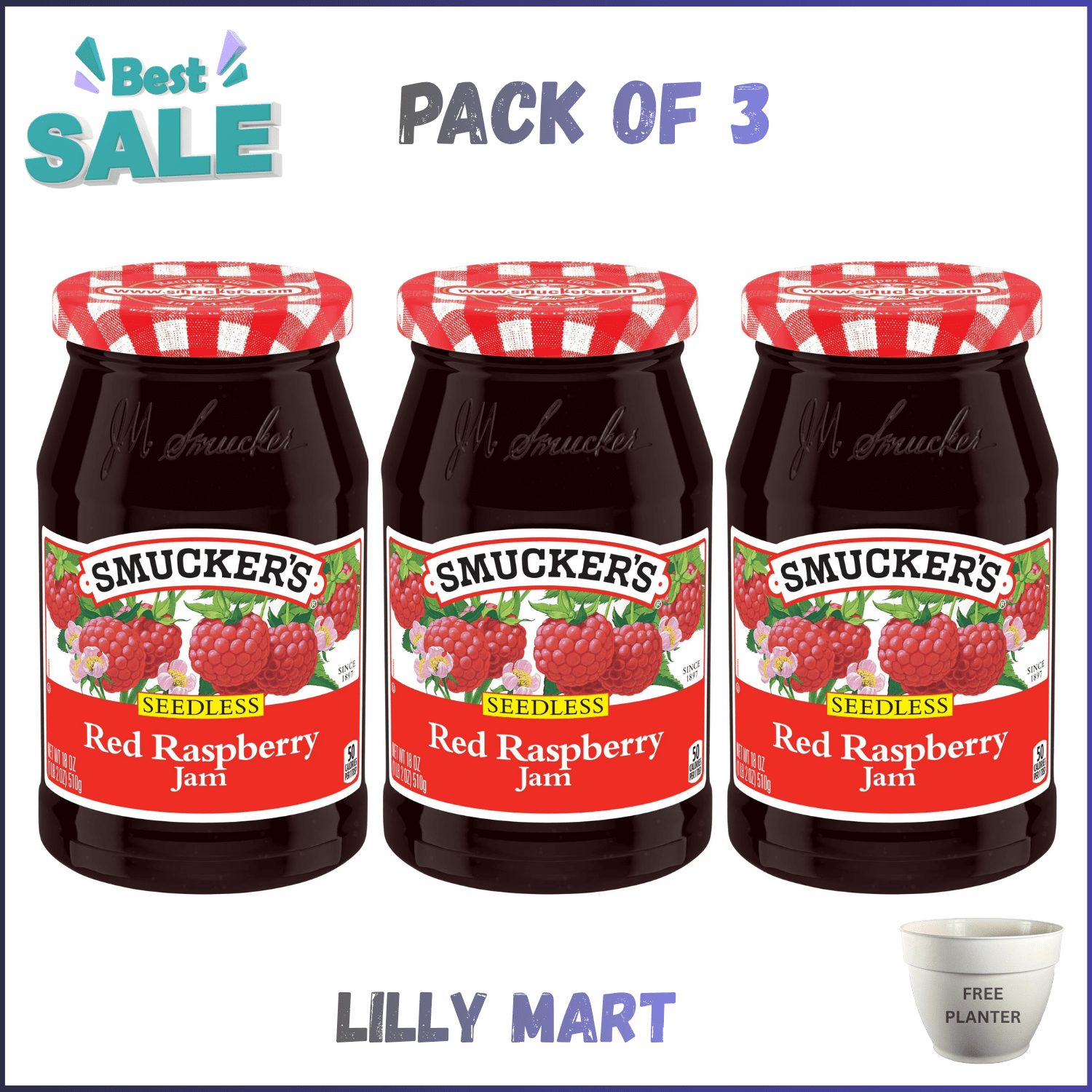 Smucker's Seedless Red Raspberry Jam, 18 oz pack of 3 - Walmart.com