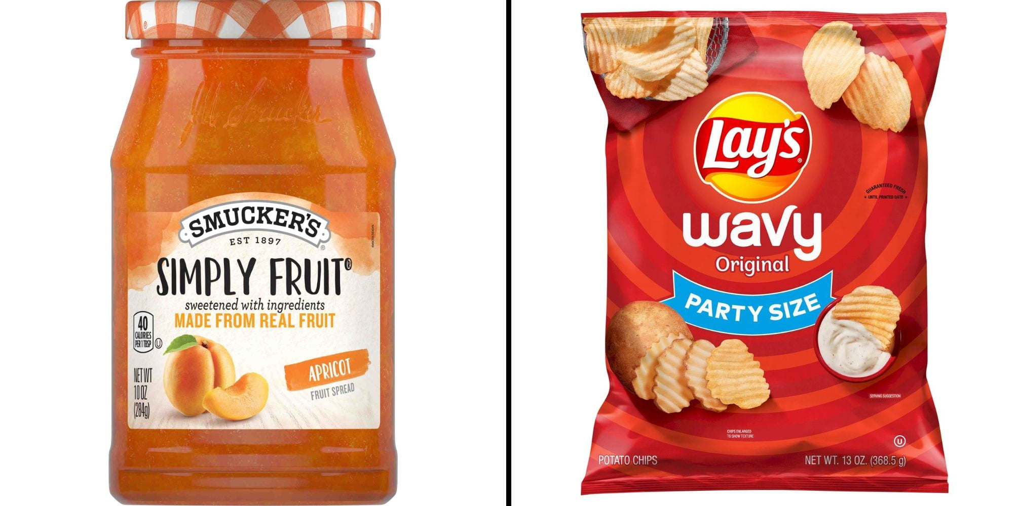 Smucker's Simply Fruit Apricot 10 oz & Lay's Wavy Potato Chips 13 oz ...