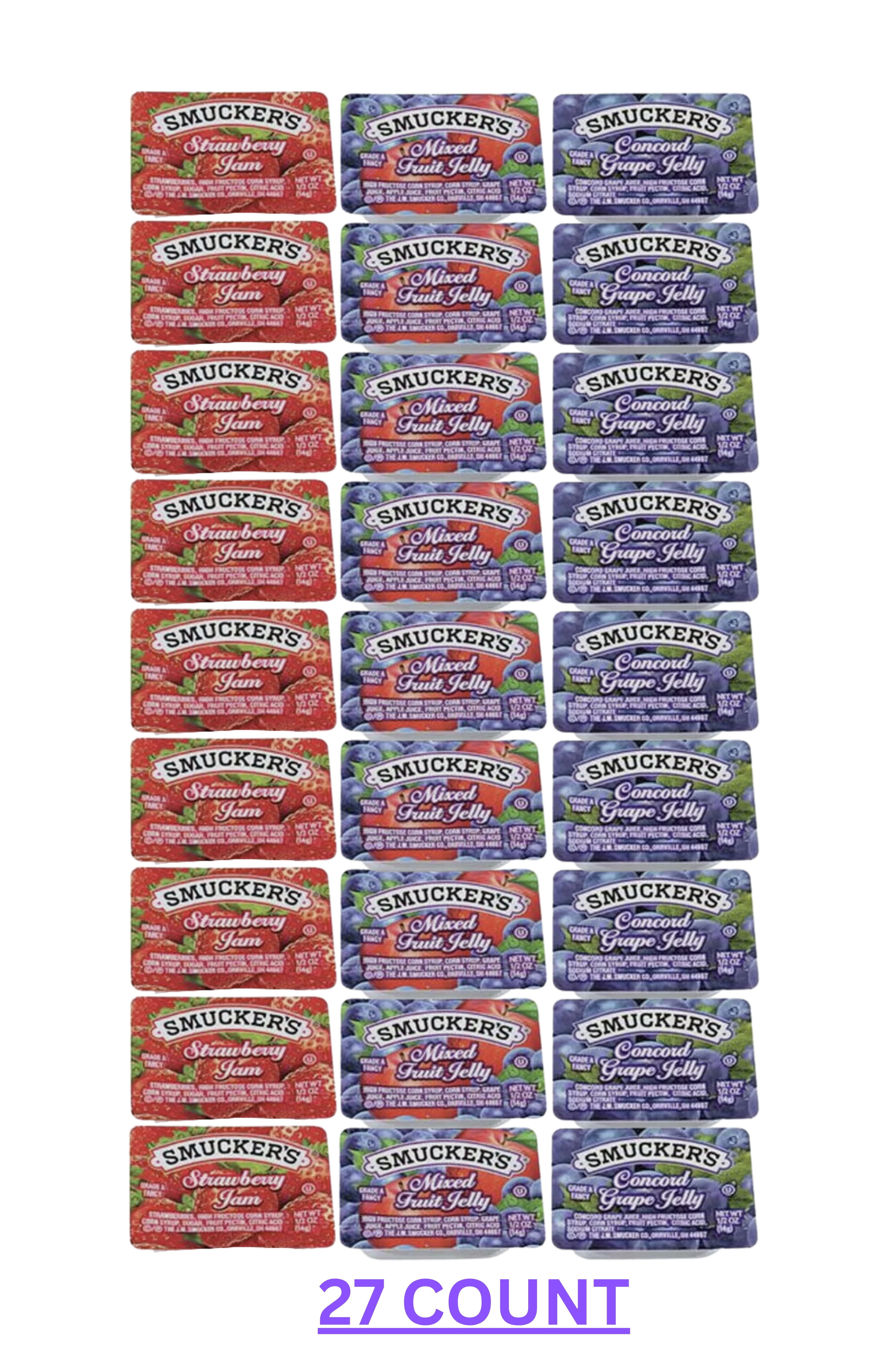 Smucker's Strawberry Jam, Mixed Fruit & Concord Grape Jelly Assortment, 27 ct - Back to School ...