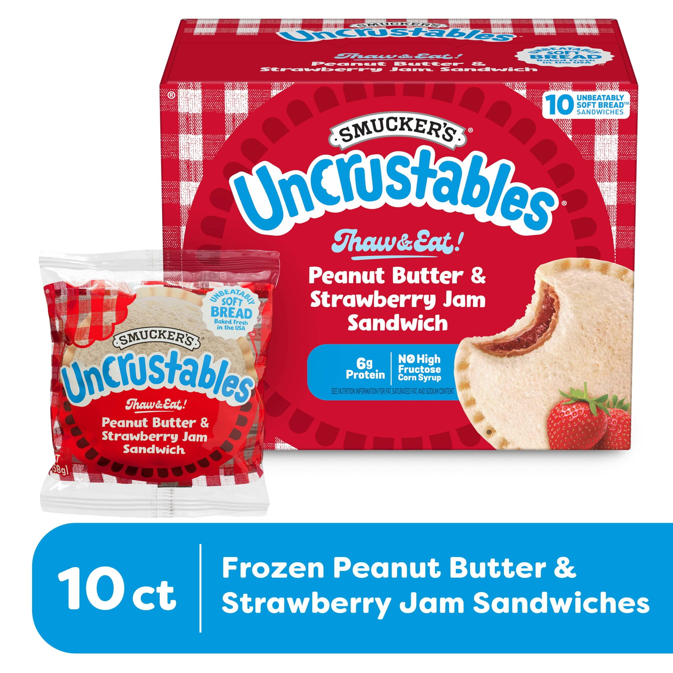 Smucker's Uncrustables Peanut Butter & Strawberry Jam Sandwiches, 2 oz ...