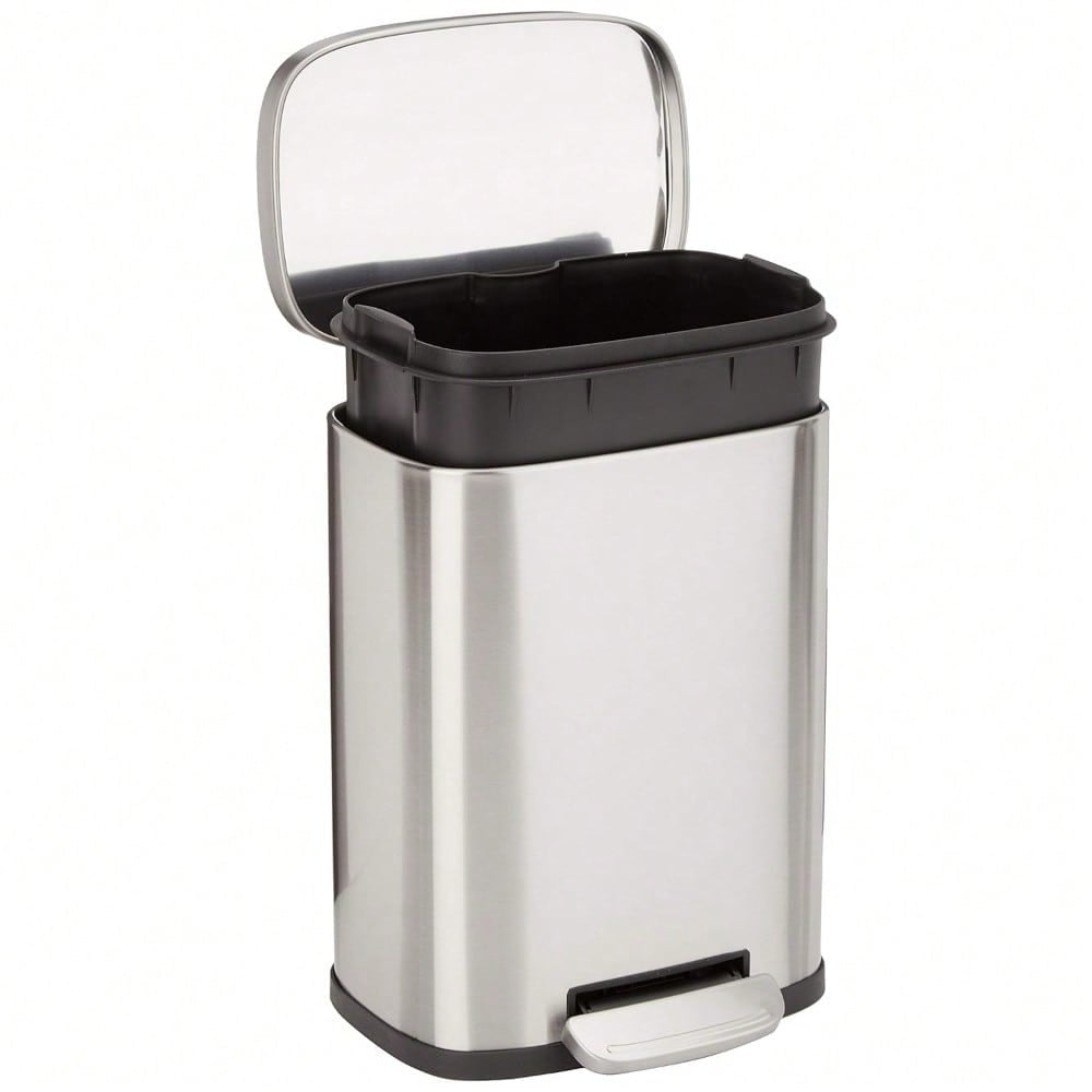 Smudge Resistant Mini Rectangular Trash Can With Soft-Close Foot Pedal, Brushed Stainless Steel ...