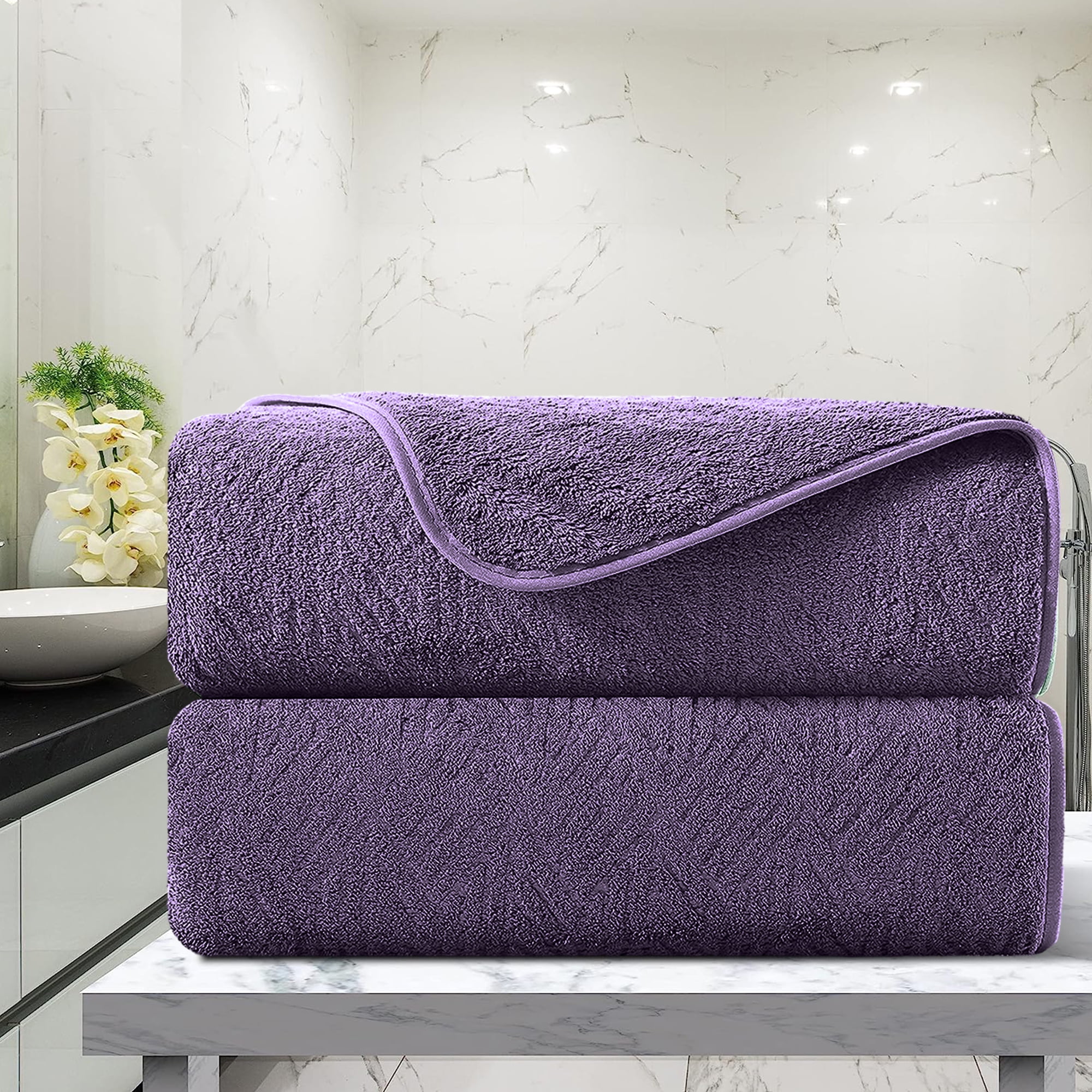 Smuge 2 Pack Hand Towels (16 x 31 in, Dark Purple) 600 GSM Ultra Soft ...