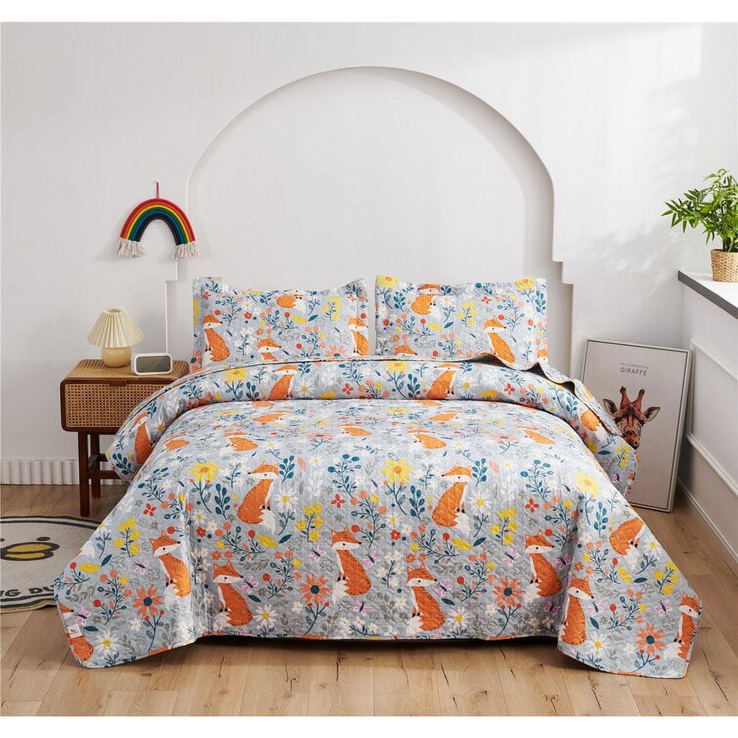 Smuge 3 Pcs Fox Quilt Sets Twin Size Bedding Set Microfiber Bedspread ...