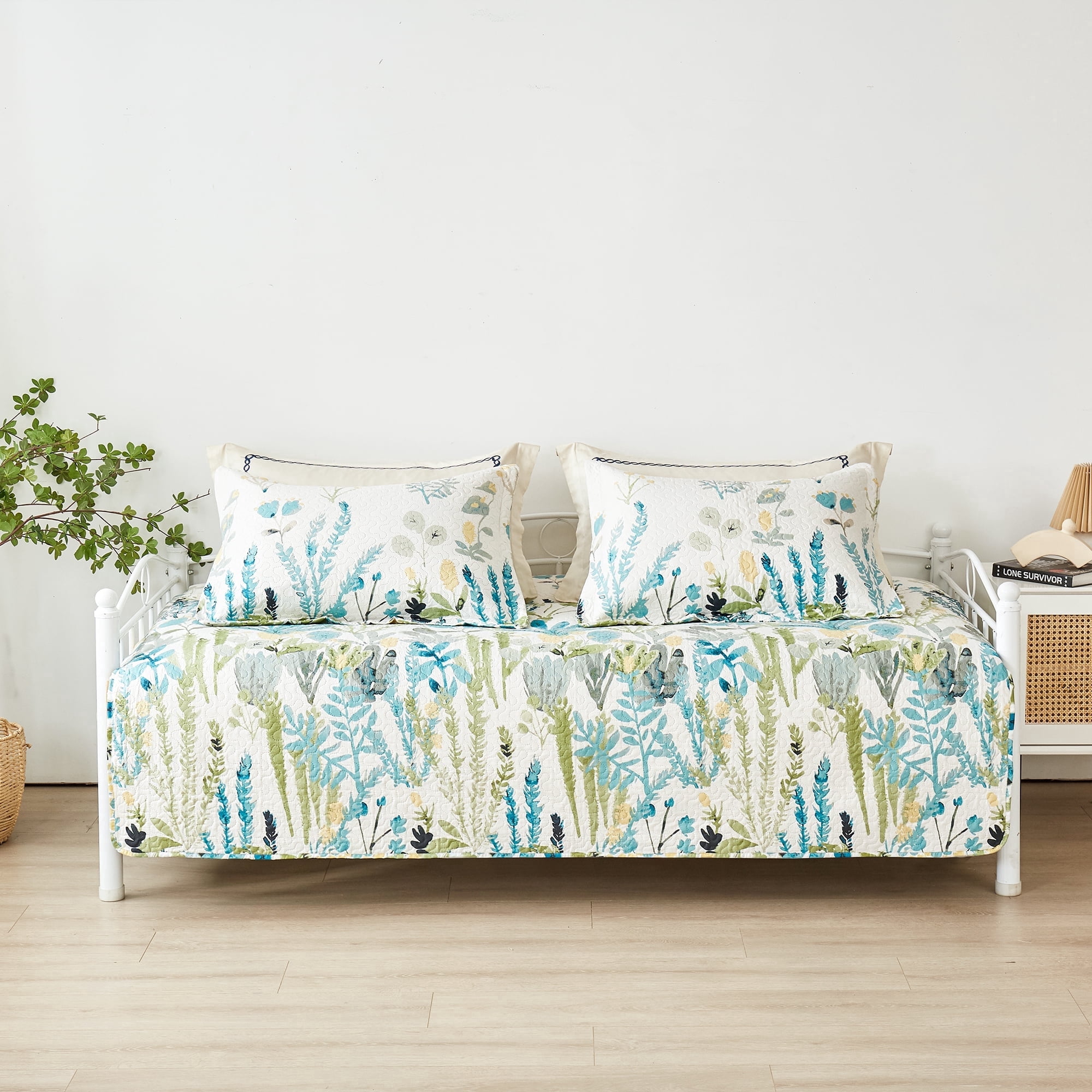 Smuge, Daybed Cover Set, 39"x75", Reversible Blue Green Leaf 3pc ...