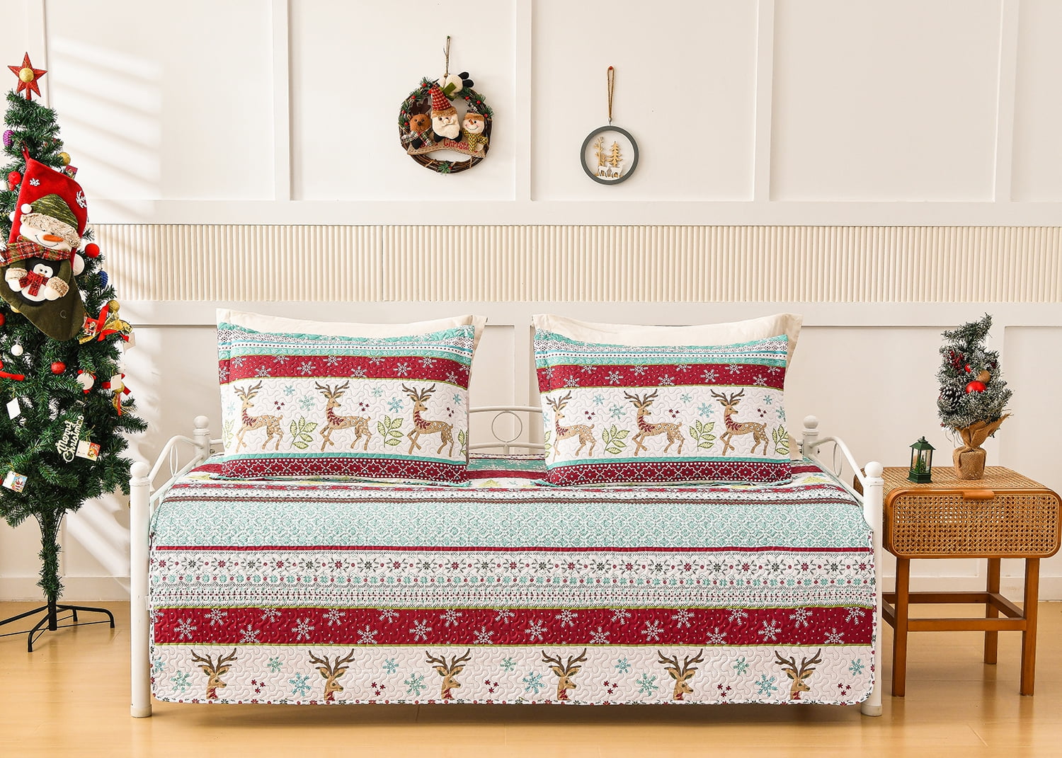 Smuge 3 Piece Christmas Daybed Cover Set, 39"x75" Snowflake Elk Double ...