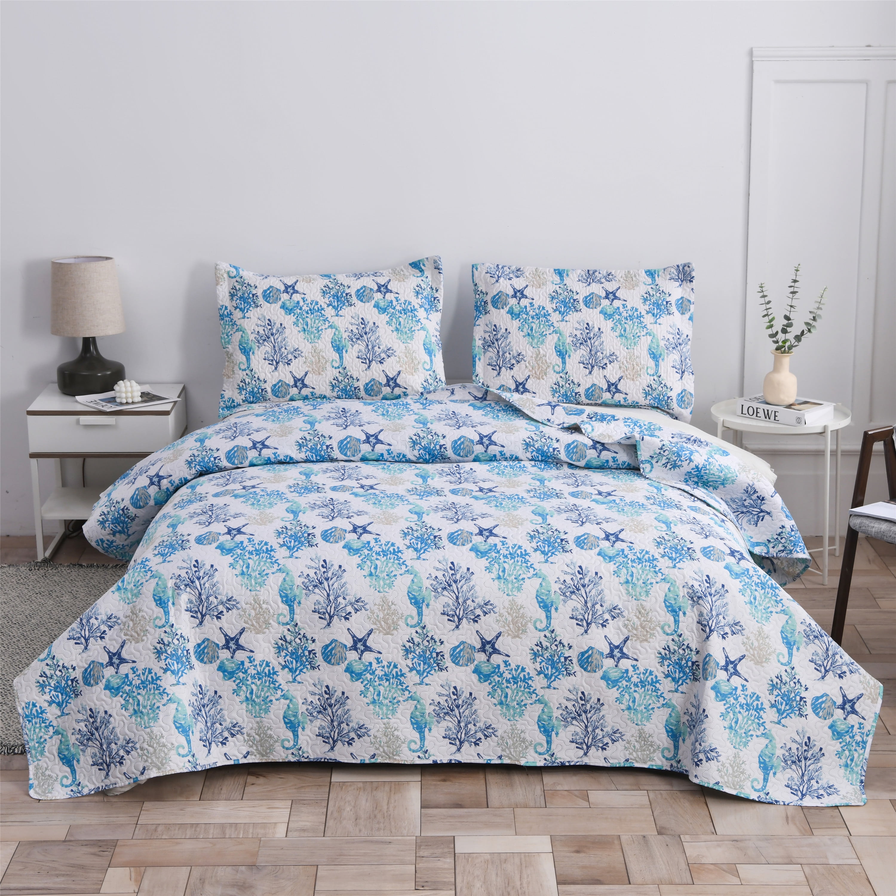 Smuge 3Pcs King Size Seashell Bedding,Coastal Beach Theme Soft ...