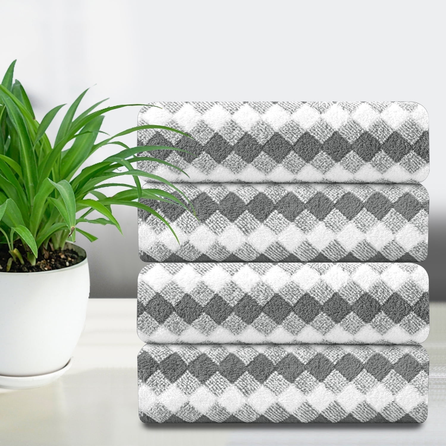 Smuge 4 Pack Hand Towels (16 x 31 in ,Llight Gray) 600 GSM Ultra Soft Microfiber Thick Cozy ...