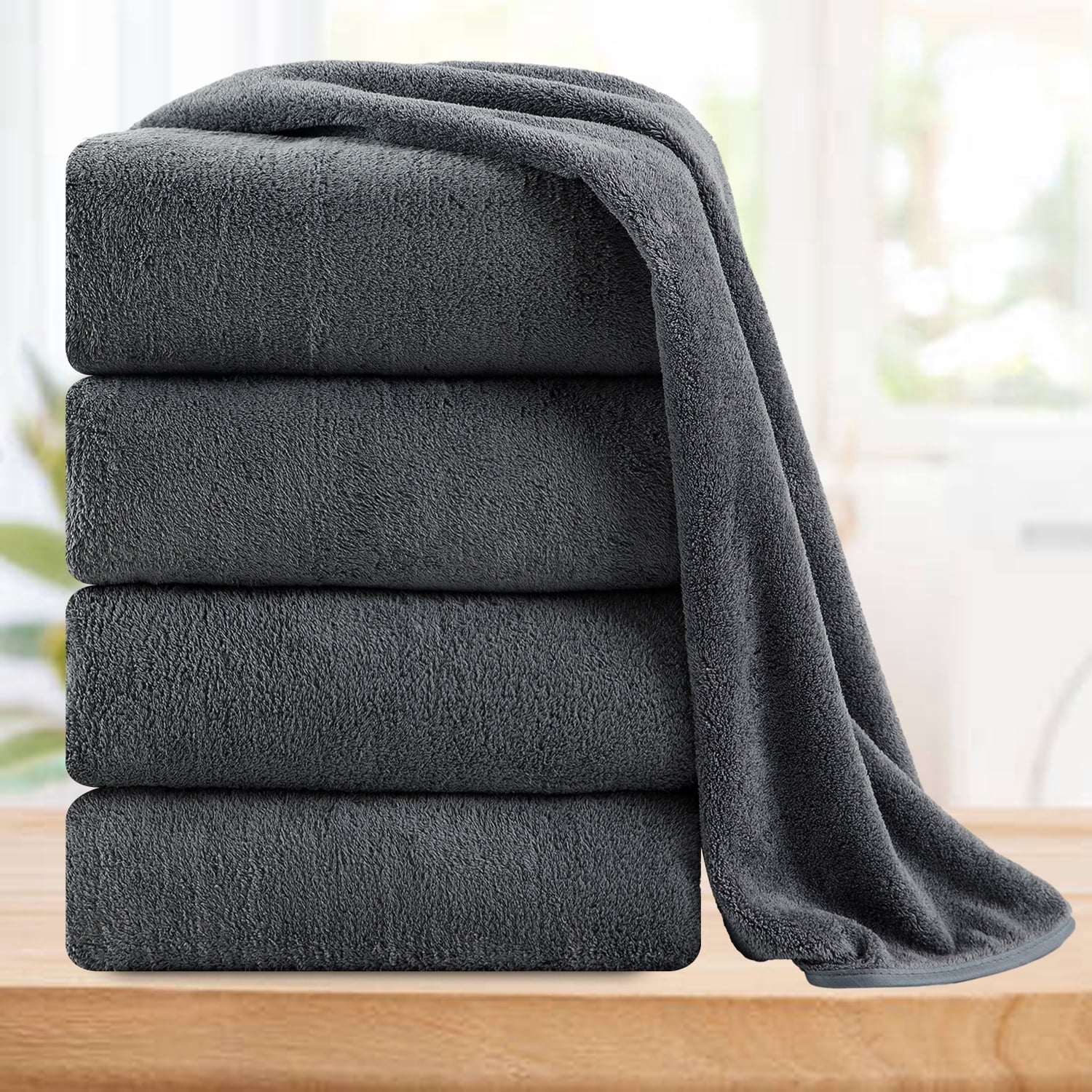 Smuge 4 Pack Jumbo Bath Sheet Towels (35x70 in, Dark Gray), 700 GSM ...