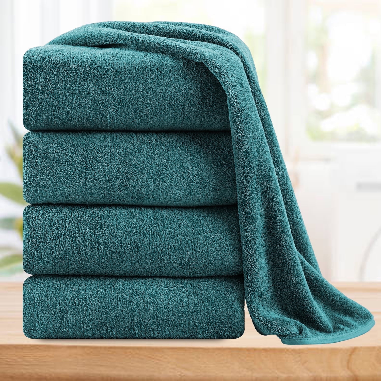 Smuge 4-Pack Extra Large Microfiber Bath Towel Set (35x70in, Dark Green) - Lightweight & Jumbo ...