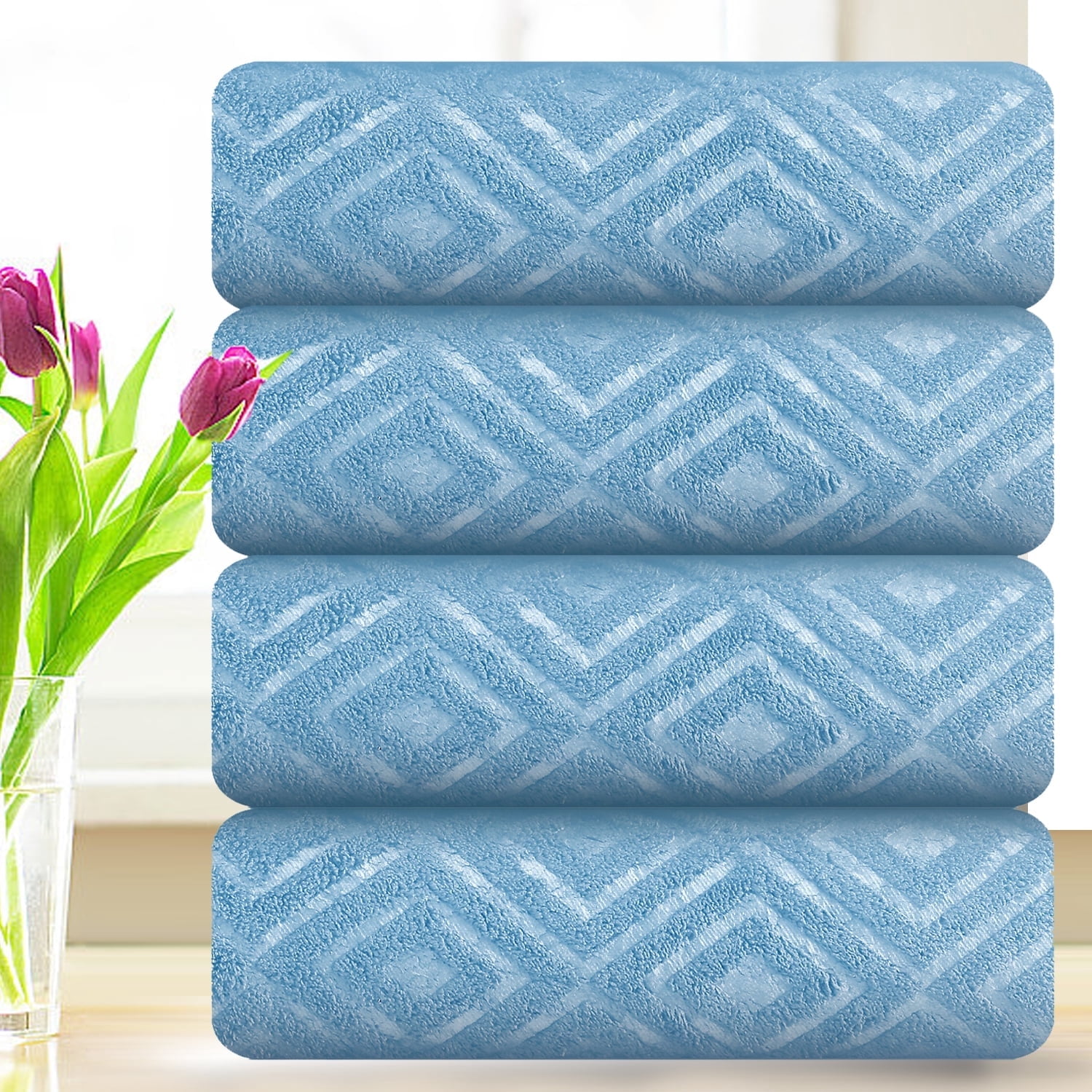 Smuge 4 Pack Oversized Bath Towel Set Blue 600 GSM Ultra Soft Extra ...