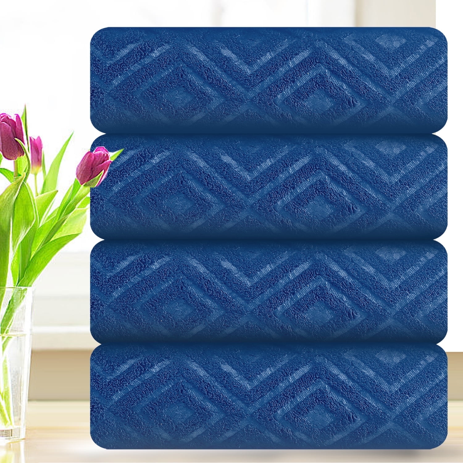 Smuge 4 Pack Oversized Bath Towel Set Navy 600 GSM Ultra Soft Extra ...