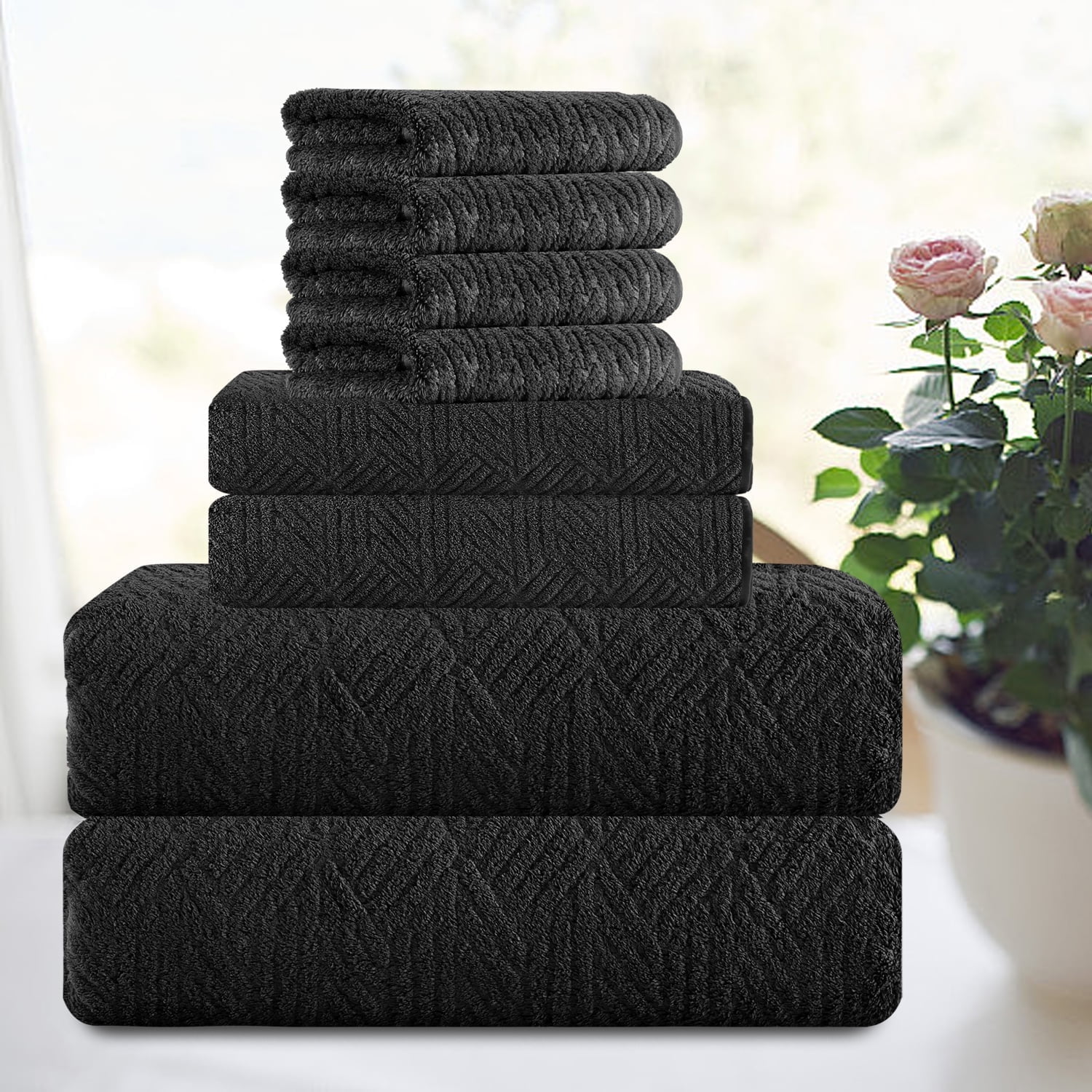 Smuge 8-Piece Bath Towel Set, 2 Large, 2 Hand, 4 Washcloths, 600 GSM ...