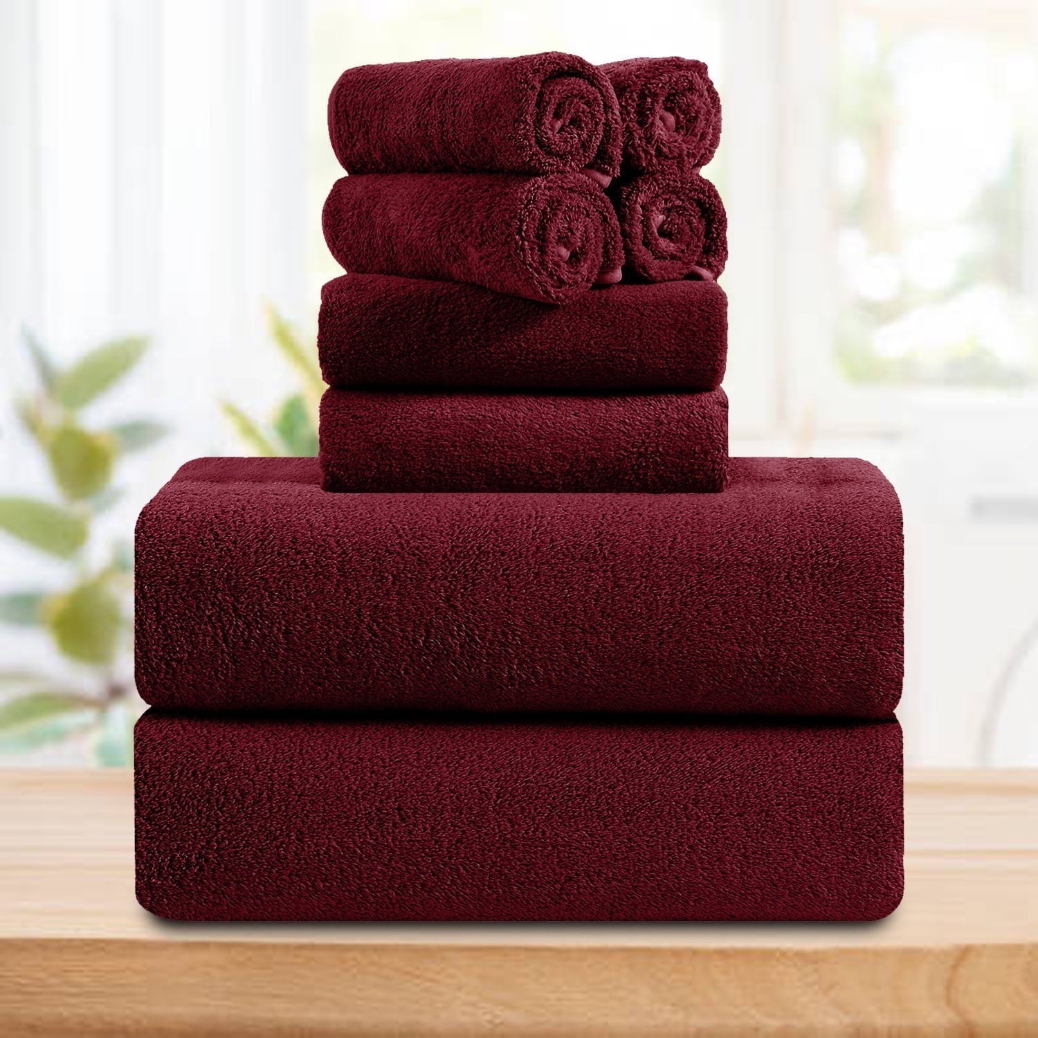 Smuge Classic Microfiber Towels & Washcloths, Wine Red, 8 Count ...