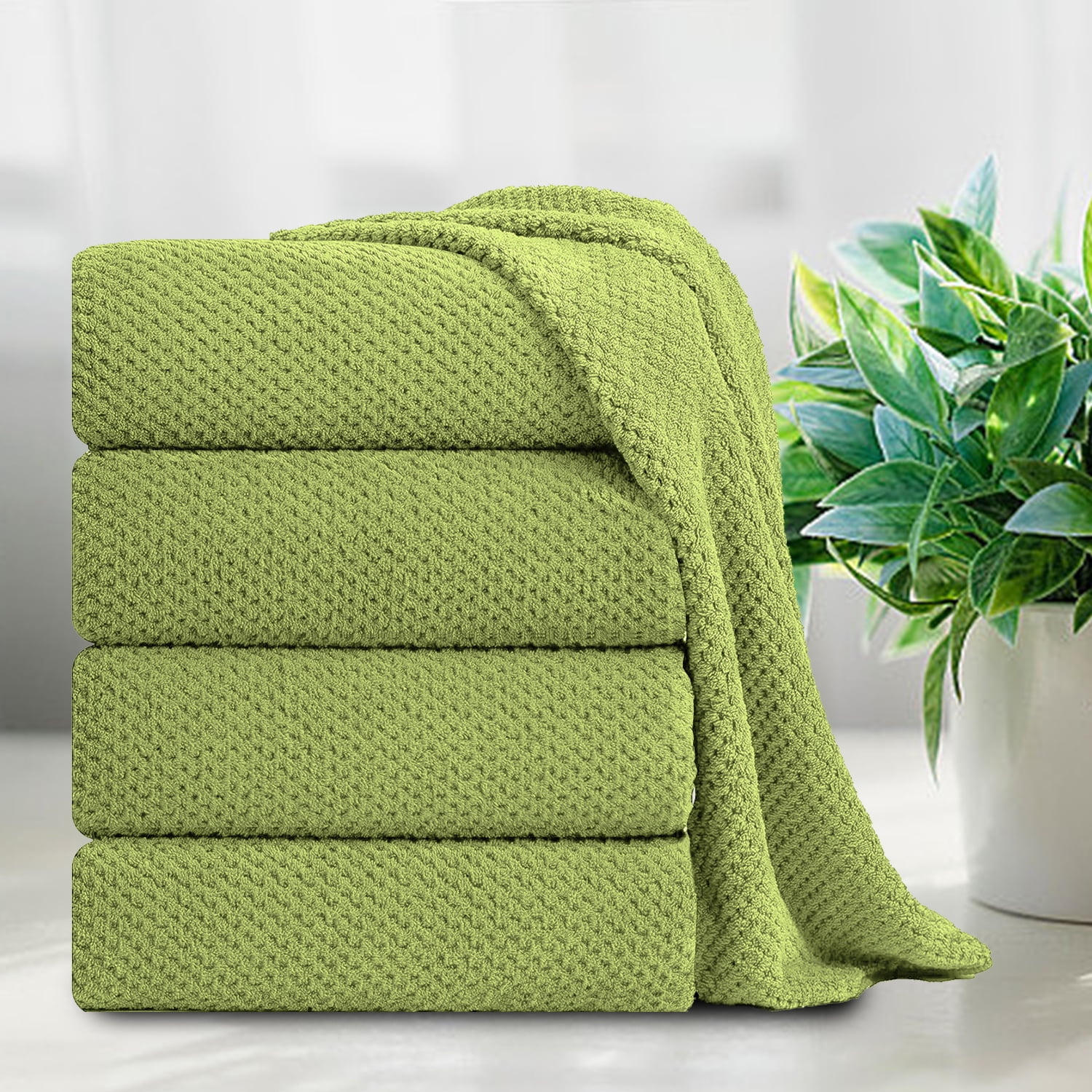 Smuge Bath Towels Modern Classic Microfiber Plural Set, Olive, 4 Count ...