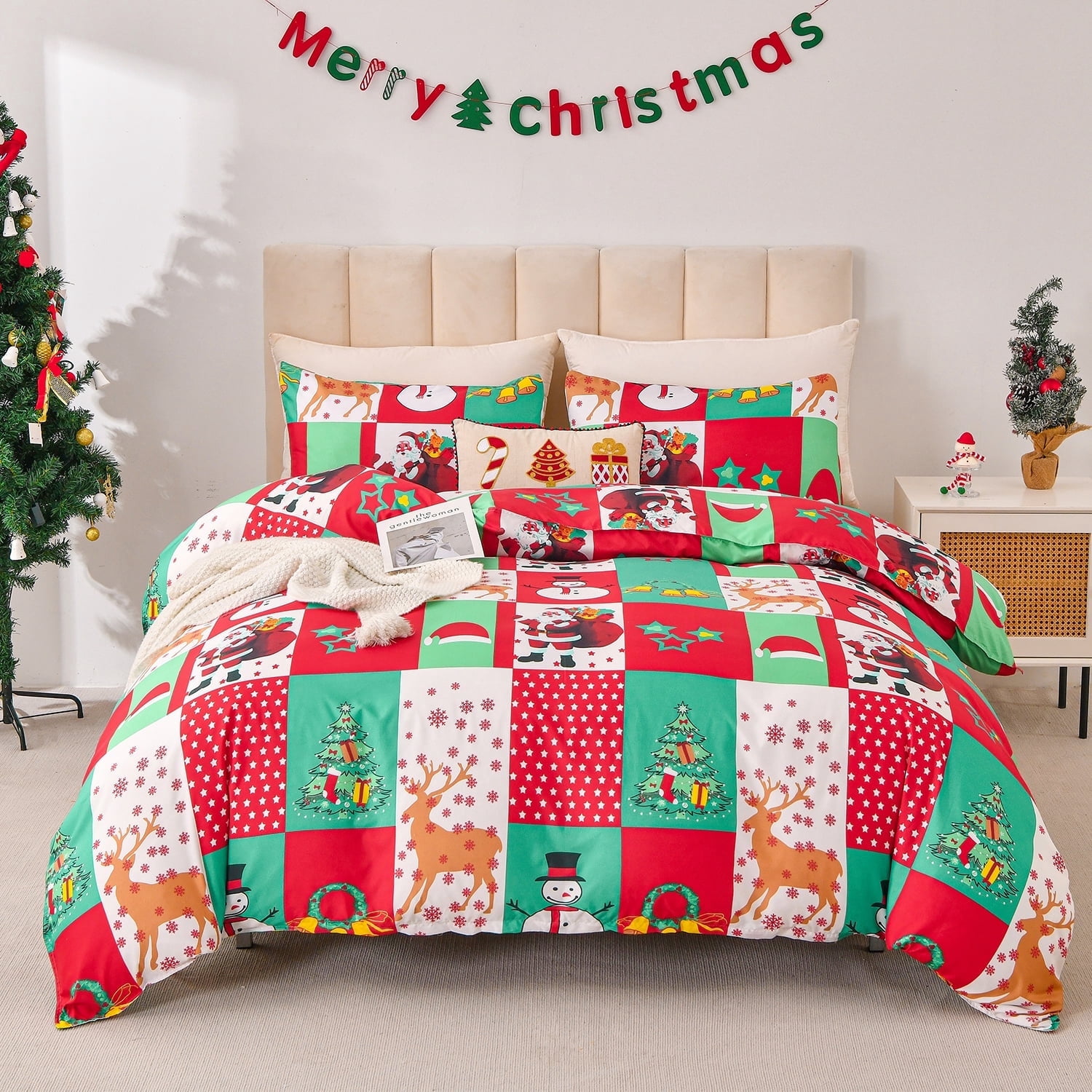 Smuge Christmas Duvet Cover King Size Comforter Cover Reindeer Santa ...