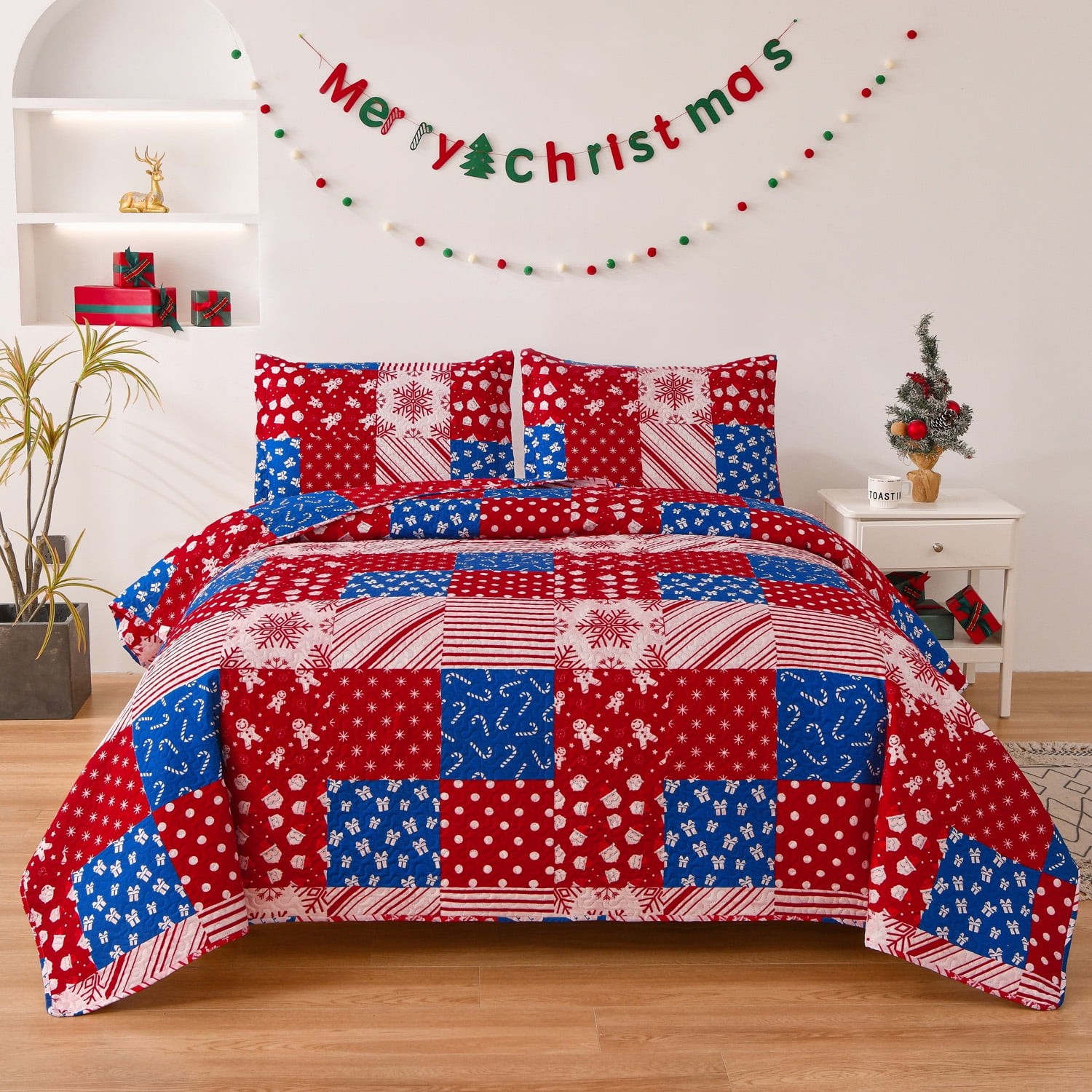 Smuge Christmas Quilt Sets Twin Size Snowflake Santa Claus Bedding Sets ...