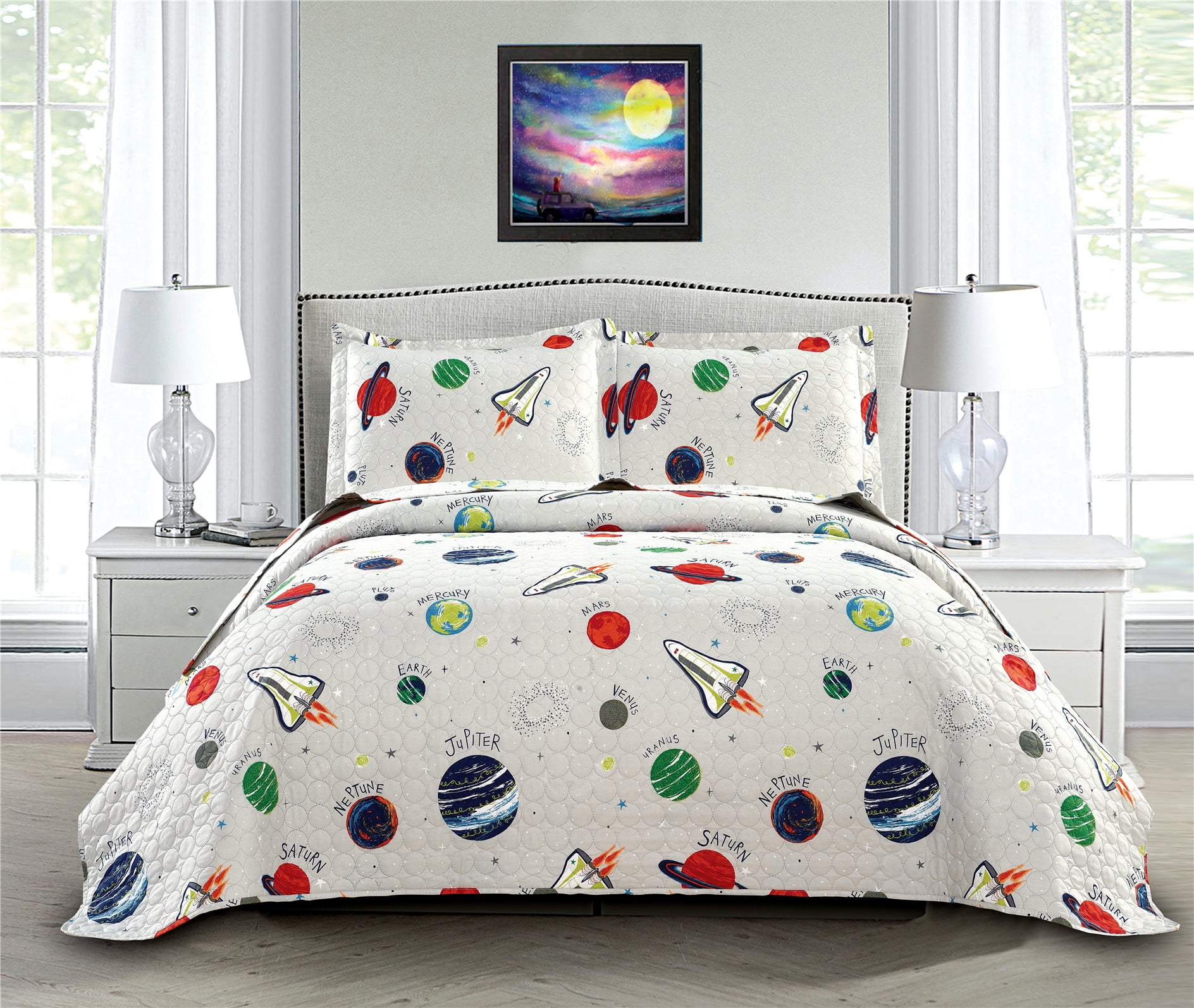 Smuge Kid's Galaxy Outer Space Bedspread Coverlet Set with Pillowcases ...