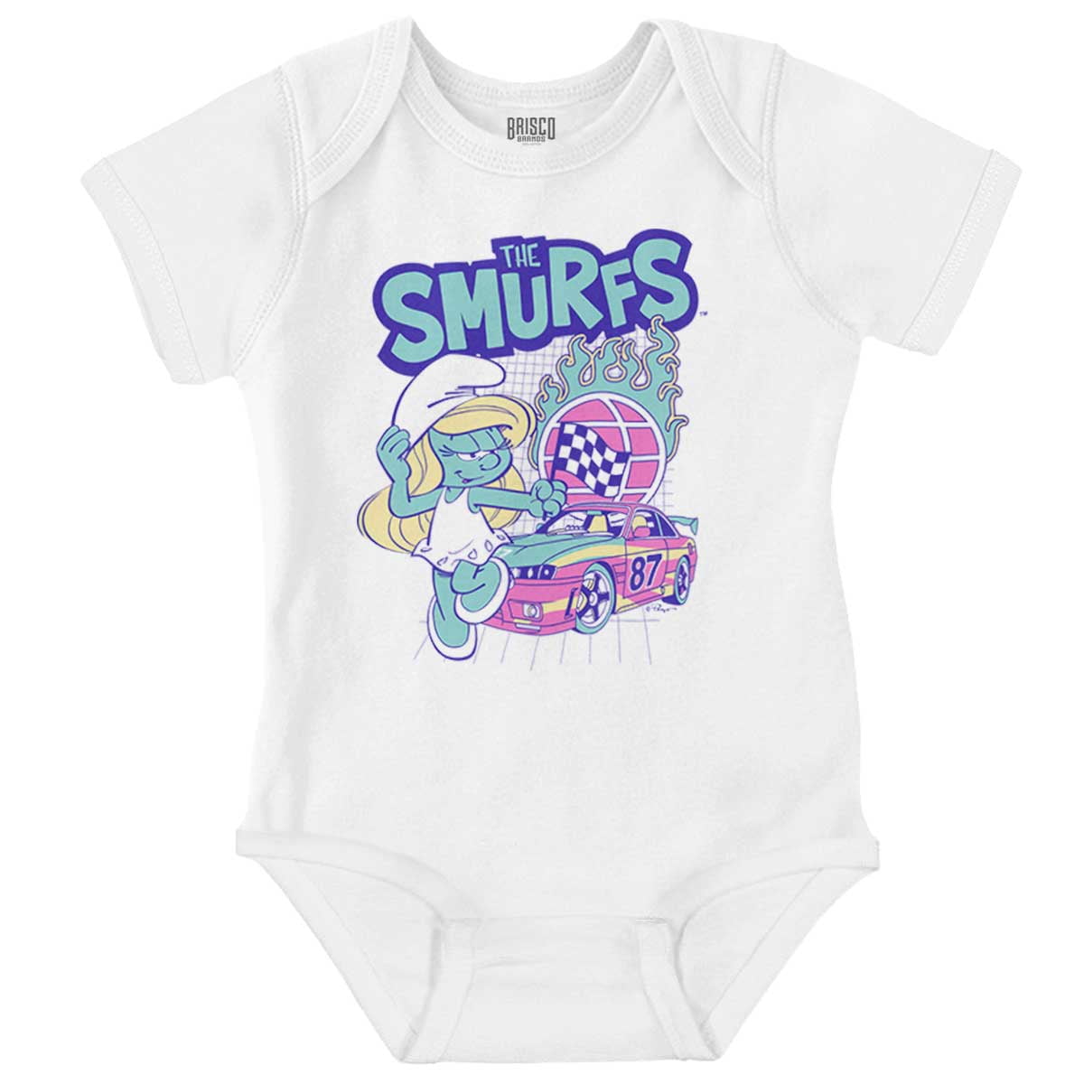 Smurfette Cartoon Flaming Racecar Bodysuit Jumper Girls Infant Baby ...