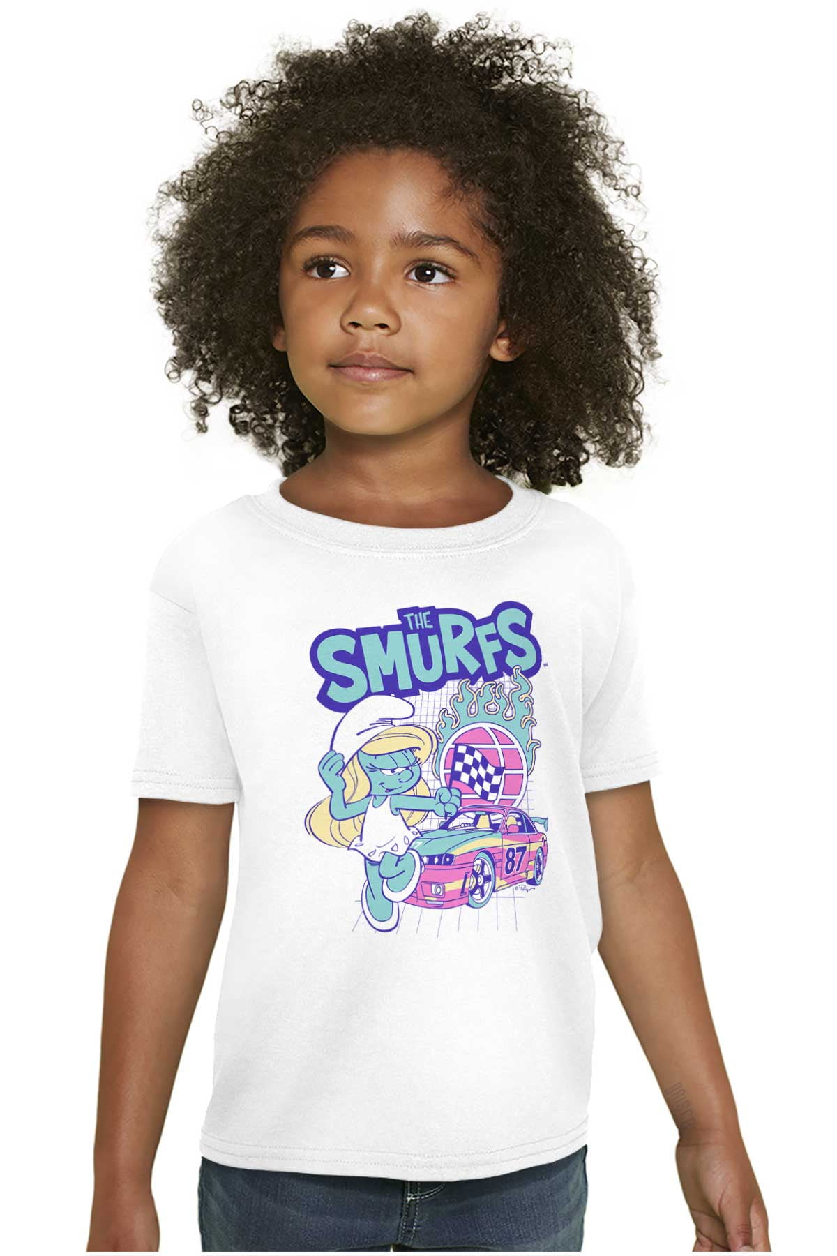 Smurfette Cartoon Flaming Racecar Girls Kids T Shirt Tees Teen Brisco ...