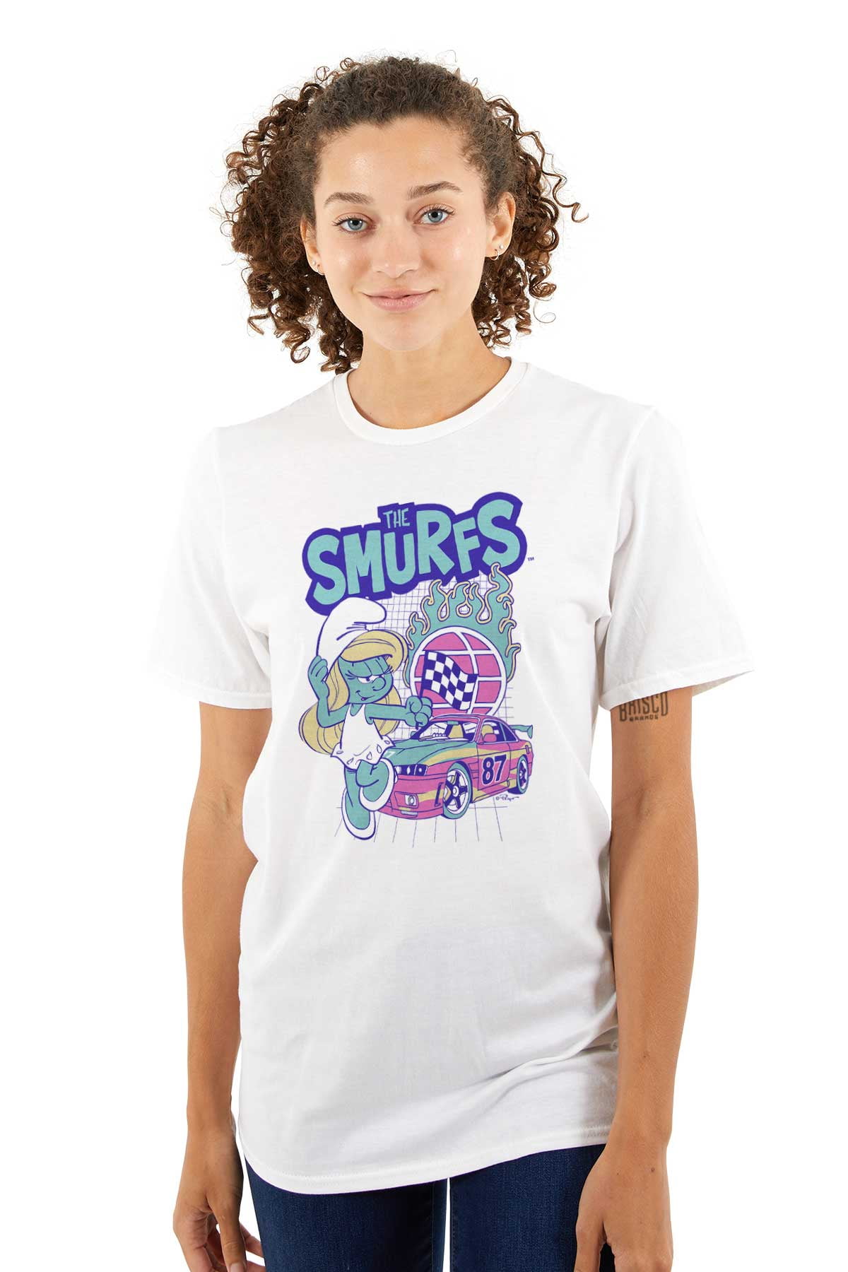 Smurfette Cartoon Flaming Racecar Women Plus Size Graphic Tee Tees ...