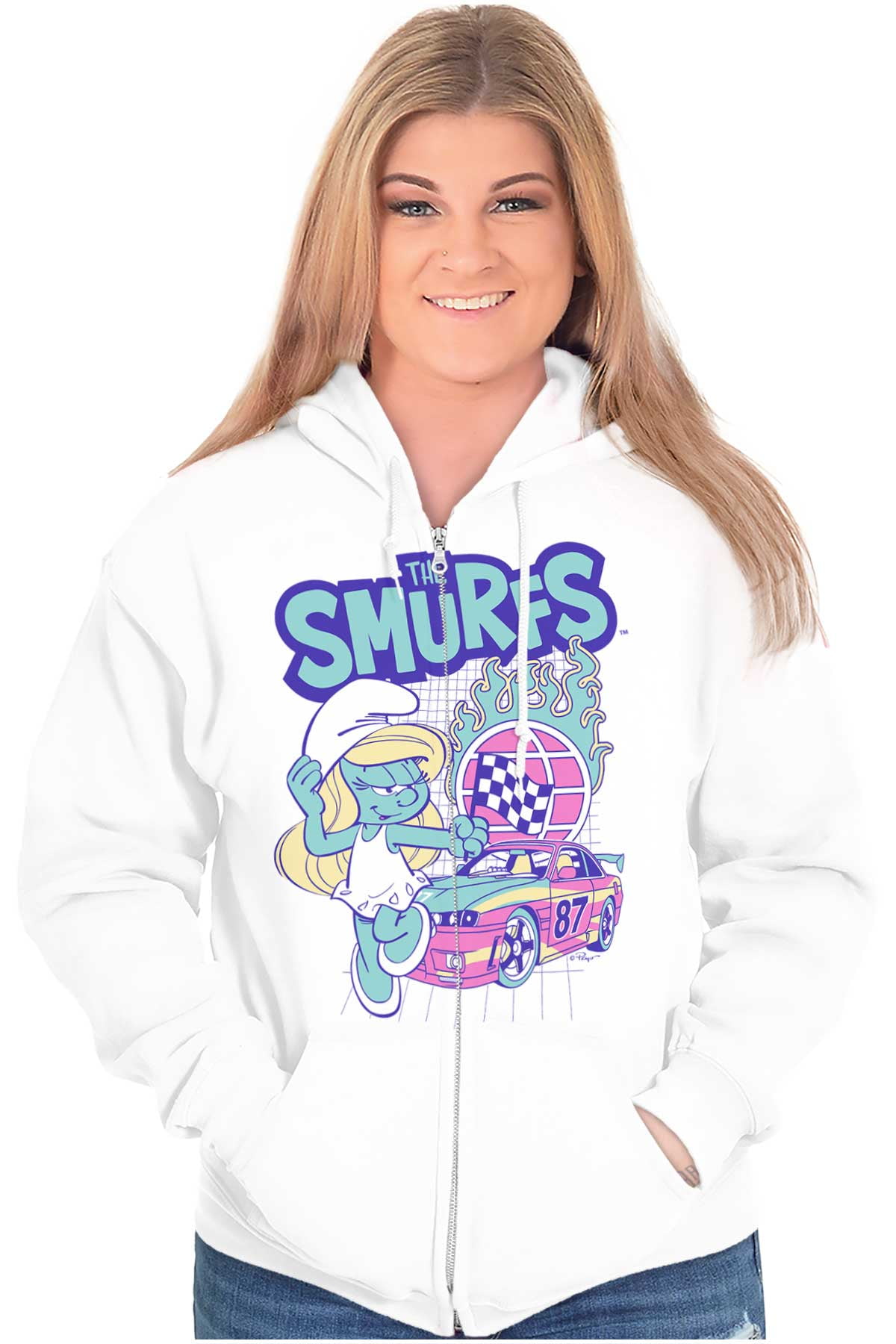 Smurfette Cartoon Flaming Racecar Zip Hoodie Sweatshirt Women Brisco ...