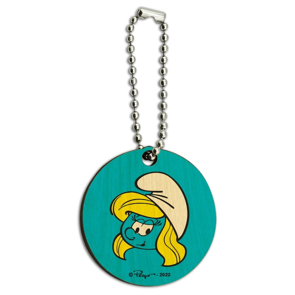 Smurfette Face Wood Wooden Round Keychain Key Chain Ring - Walmart.com