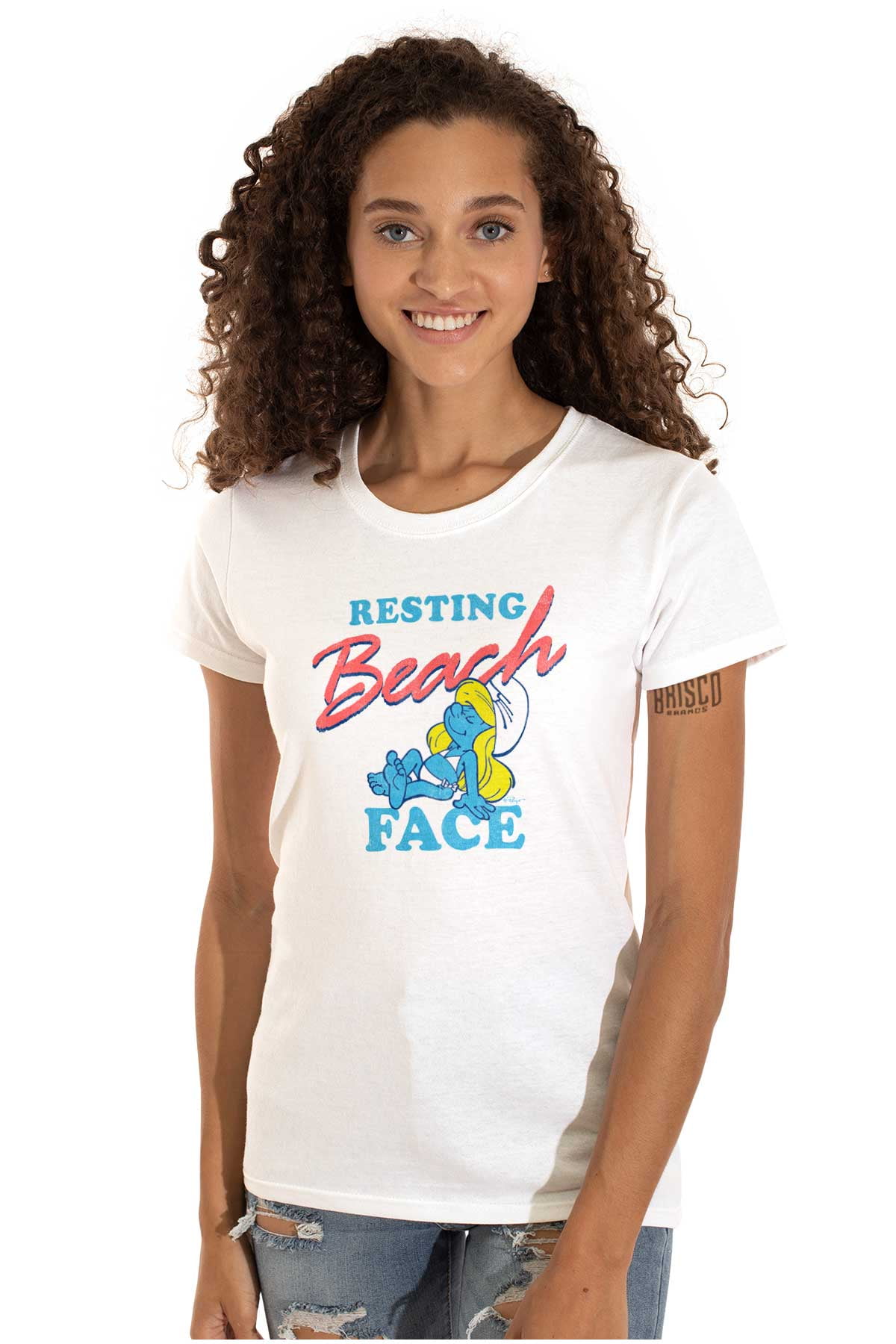 Smurfette Resting Beach Face Smurfs Women's T Shirt Ladies Tee Brisco ...