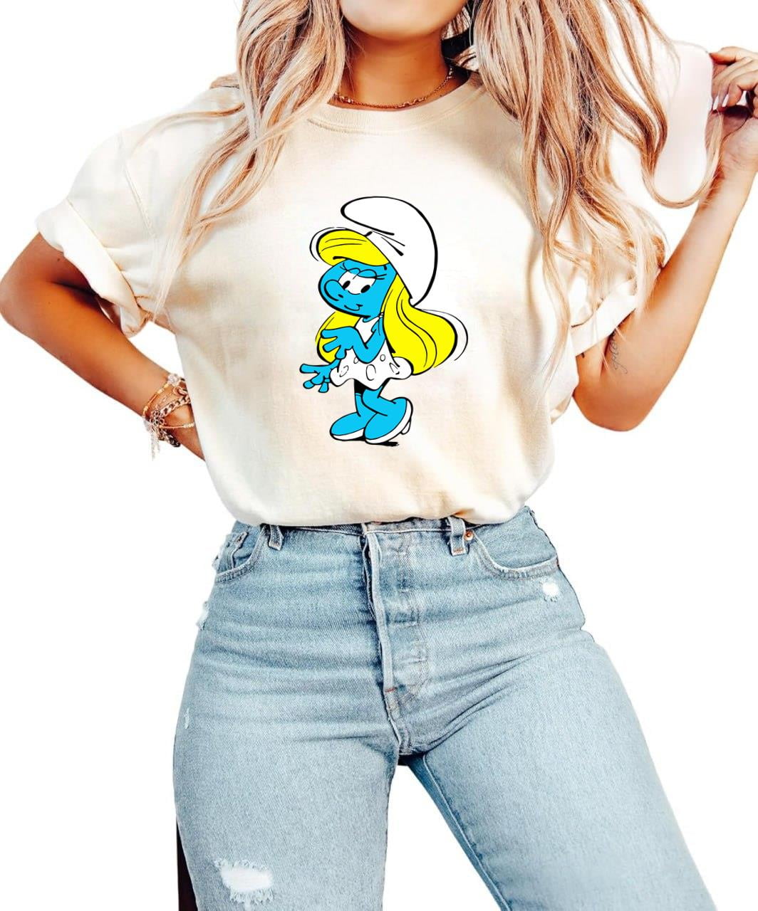 Smurfette The Smurfs Cartoon Character Blue Female Comfort Color T ...