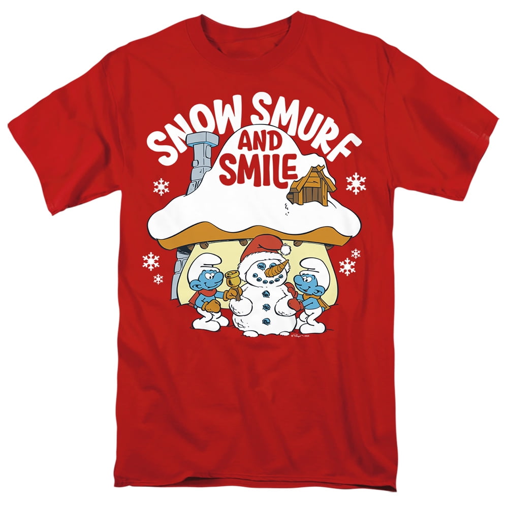 Smurfs Christmas Snow, Smurf And Smile Unisex Adult T Shirt, Red, Large ...