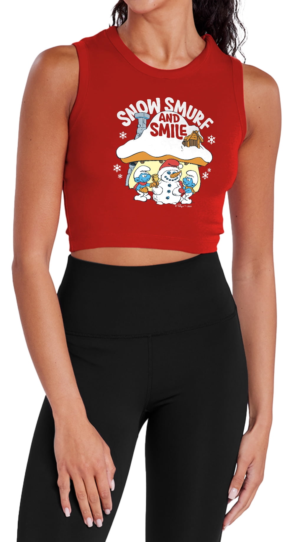 Smurfs Christmas Snow, Smurf And Smile Women's Sleeveless Crop Top Tank ...