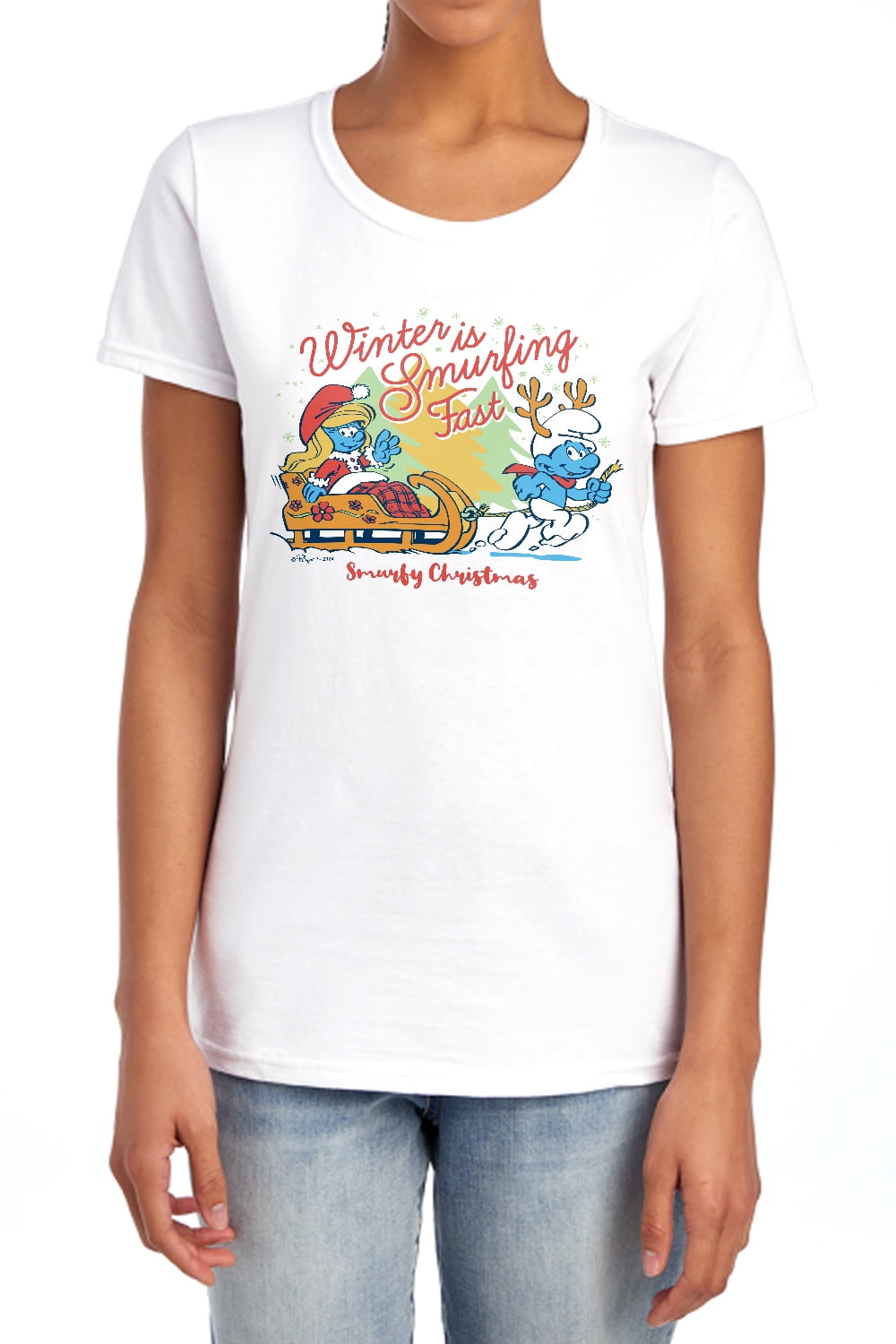 Smurfs Christmas Winter Is Smurfing Fast Smurfette Women's T Shirt, White, 2X-Large - Walmart.com
