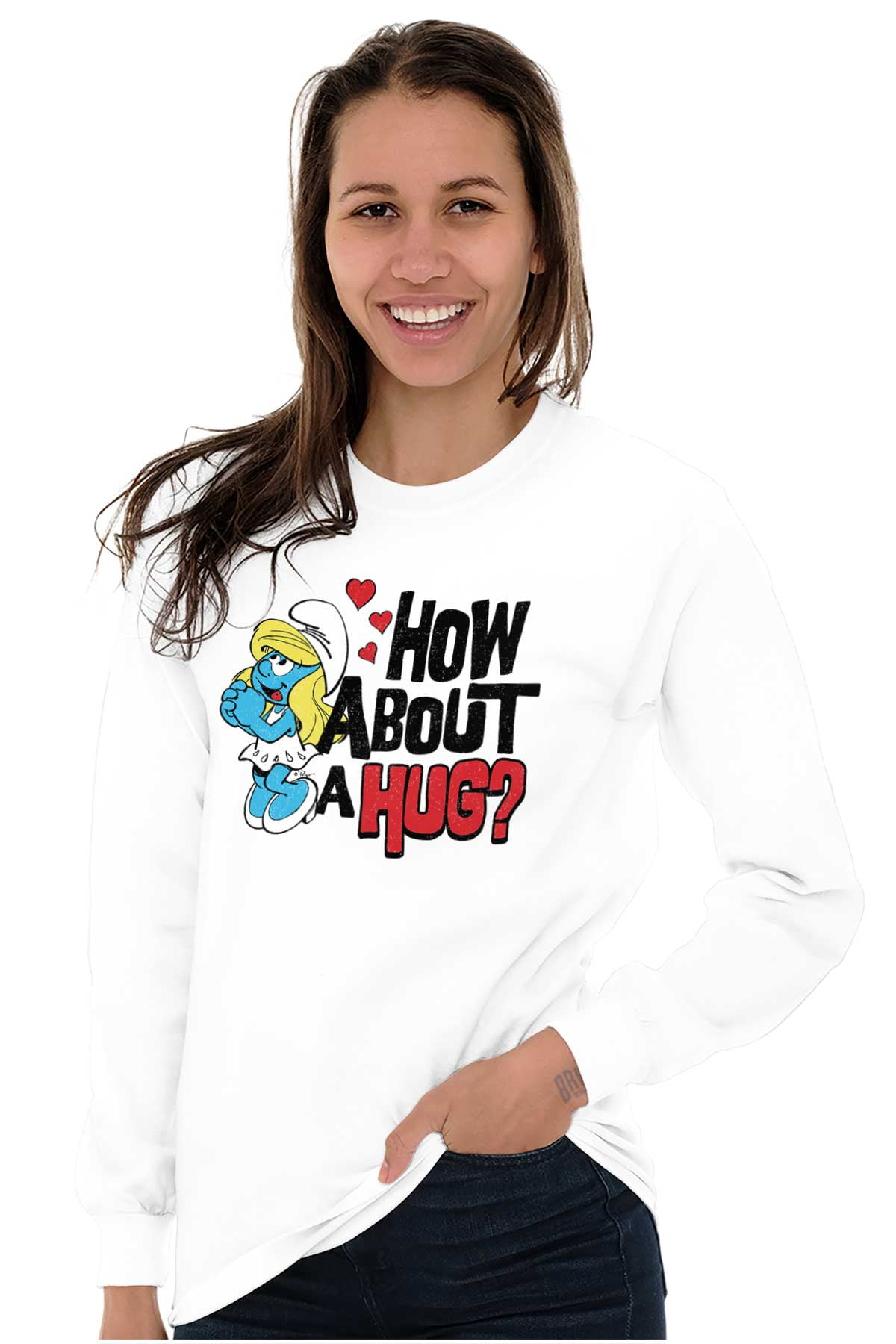 Smurfs Cute Smurfette How About a Hug Women's Long Sleeve T Shirt ...