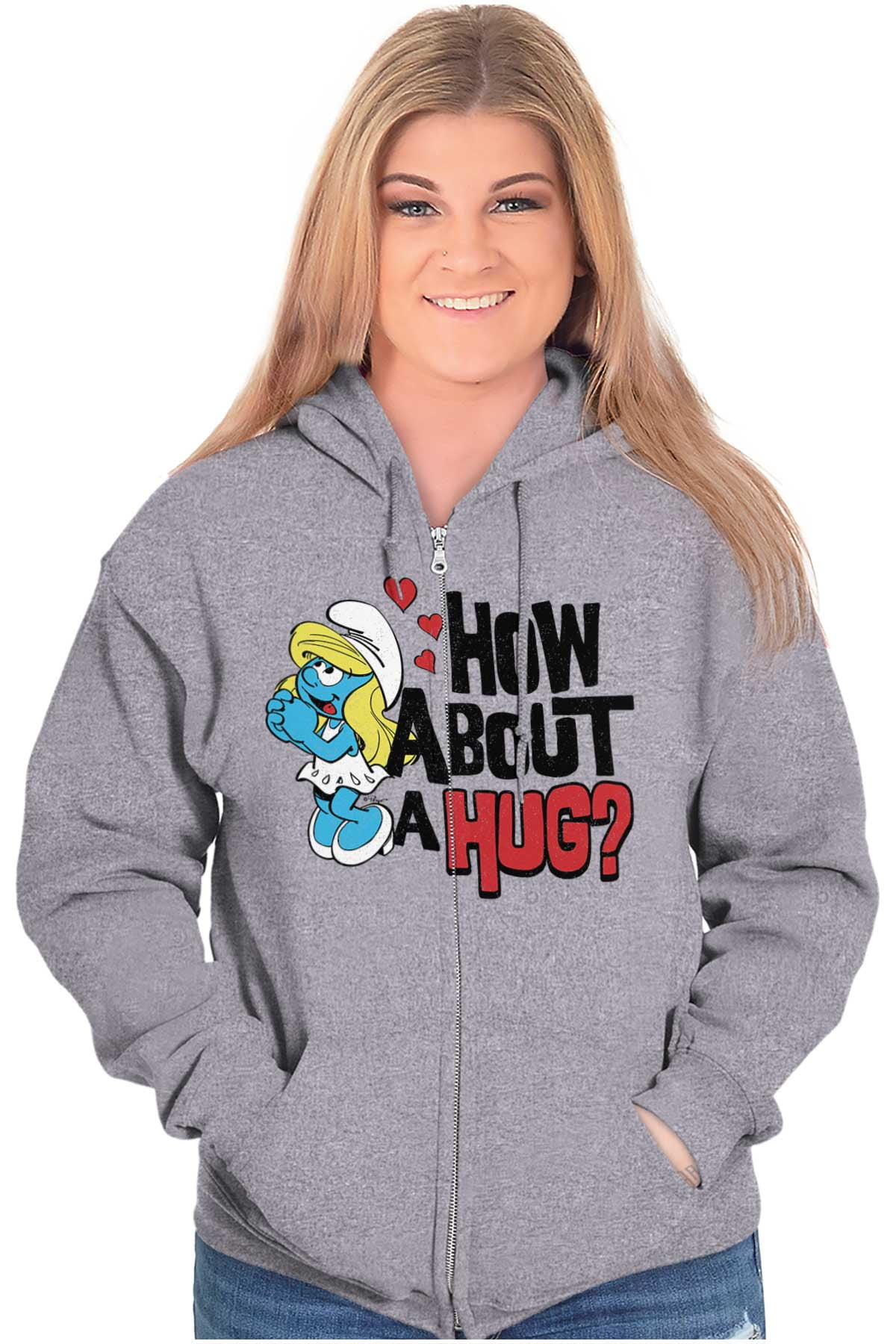 Smurfs Cute Smurfette How About a Hug Zip Hoodie Sweatshirt Women ...