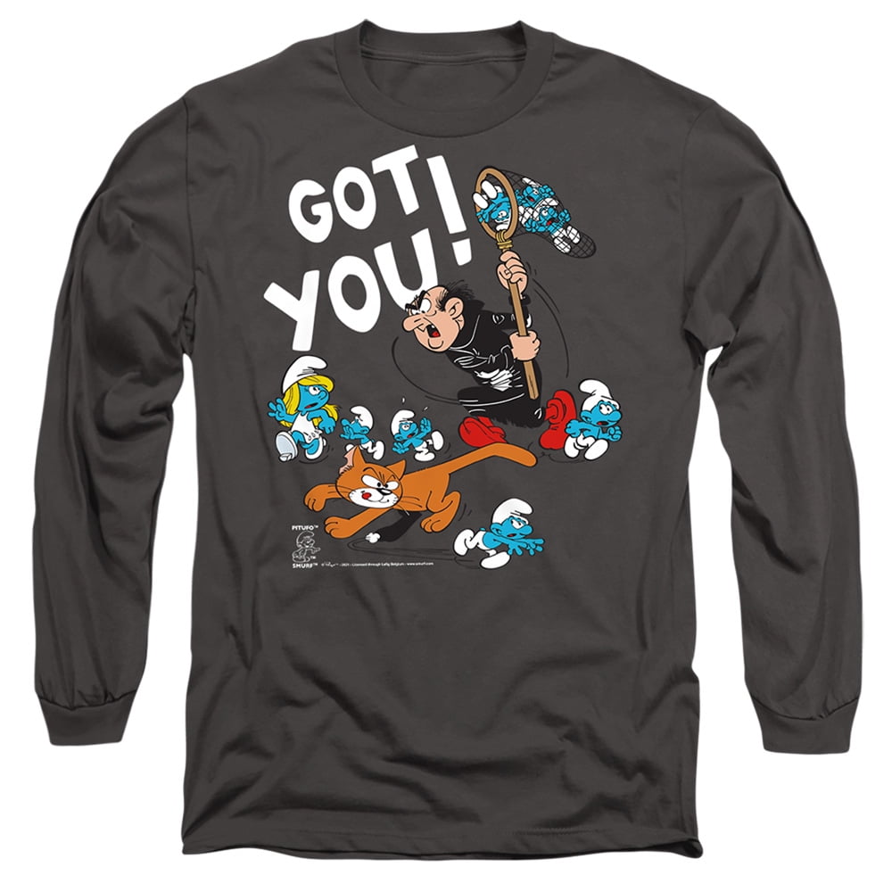 Smurfs Gargamel and Azrael Unisex Adult Long-Sleeve T Shirt,Gargamel and Azrael Charcoal,Medium ...