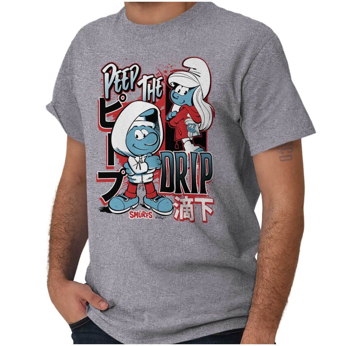 Smurfs Japanese Kanji Peep The Drip Cartoon Womens or Mens Crewneck T ...