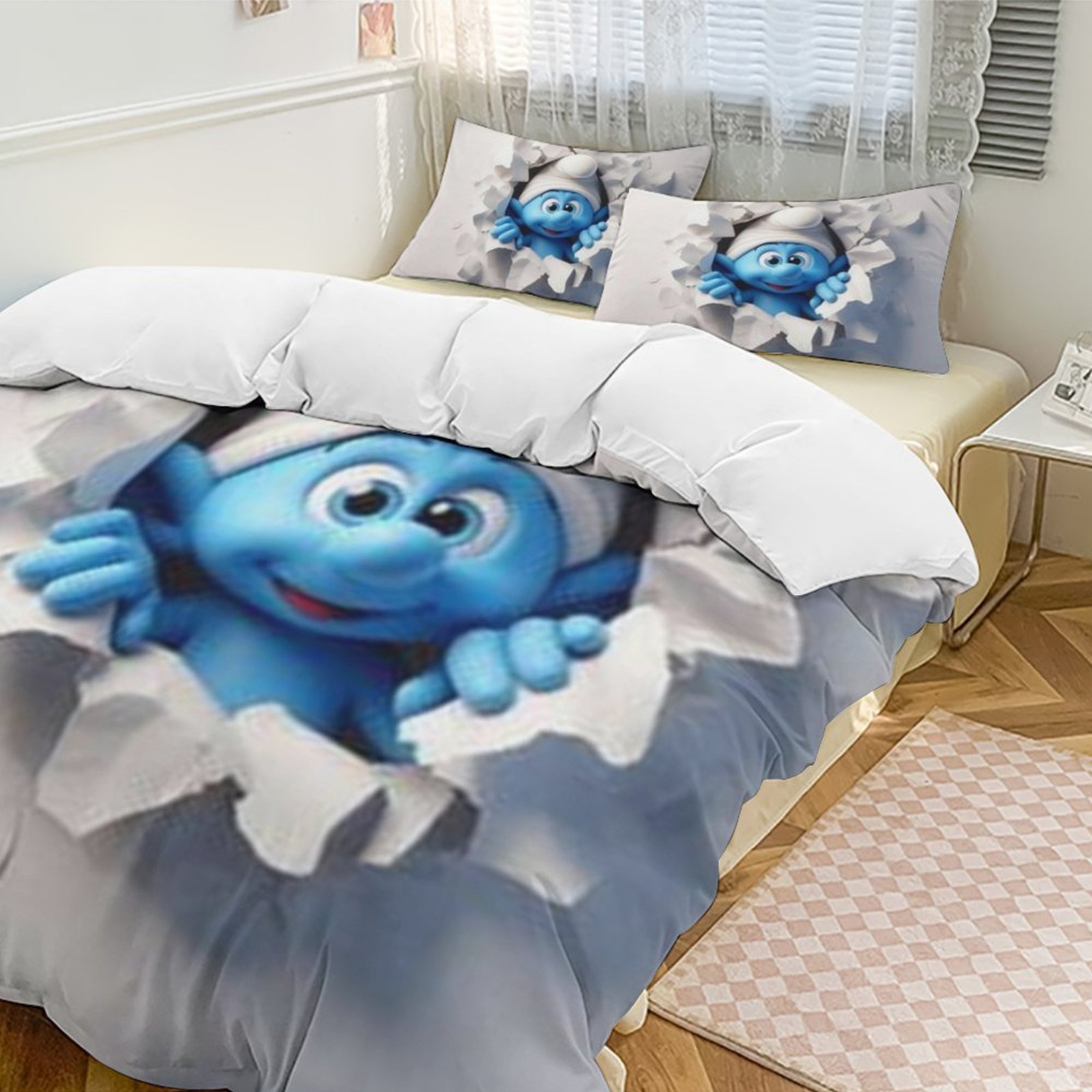 Smurfs Season Cartoon Shower Curtain Set for Bathroom 4 Piece Bathroom ...
