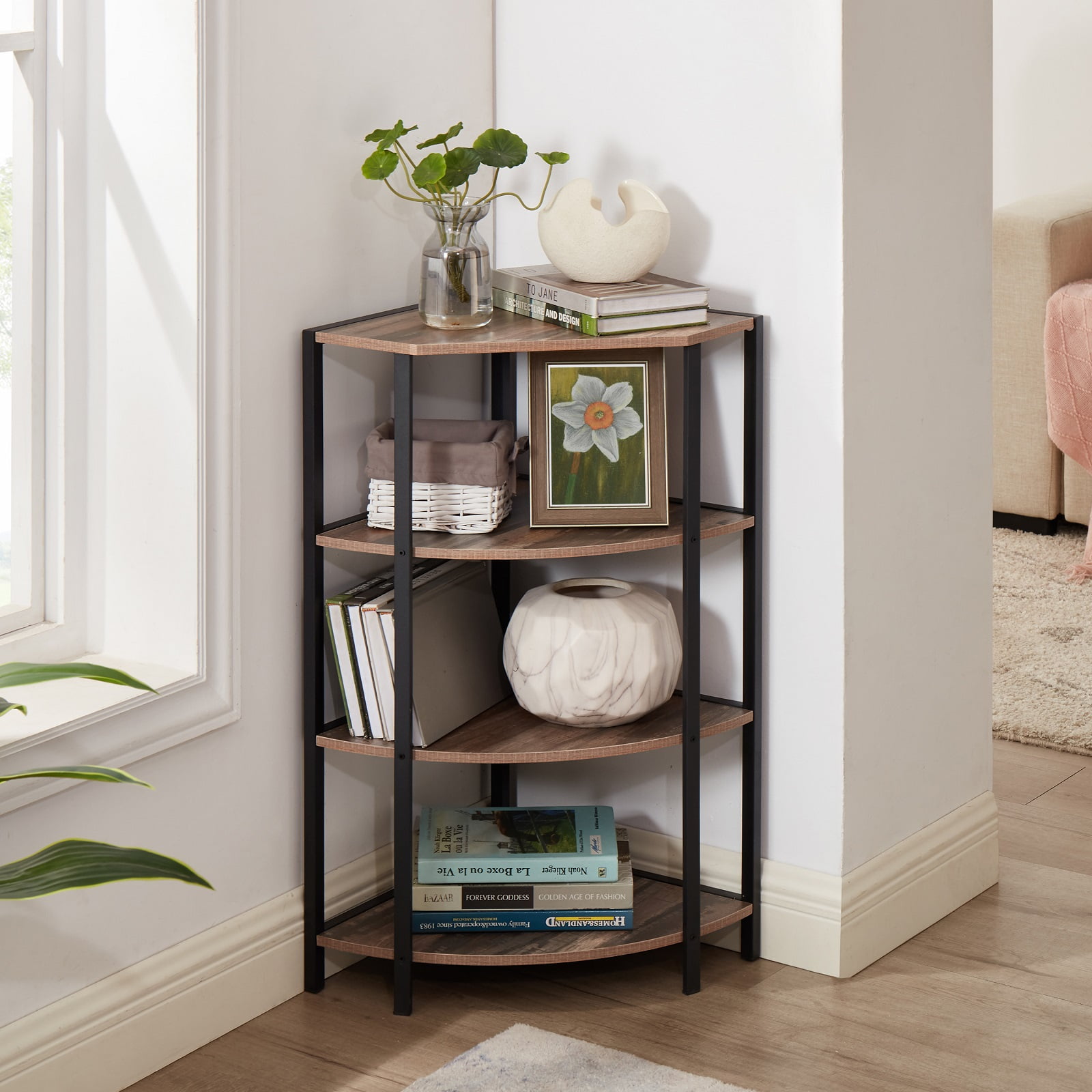 Smuxee 4-Tier Corner Storage Shelf Stand,Home Wood Small Ladder ...